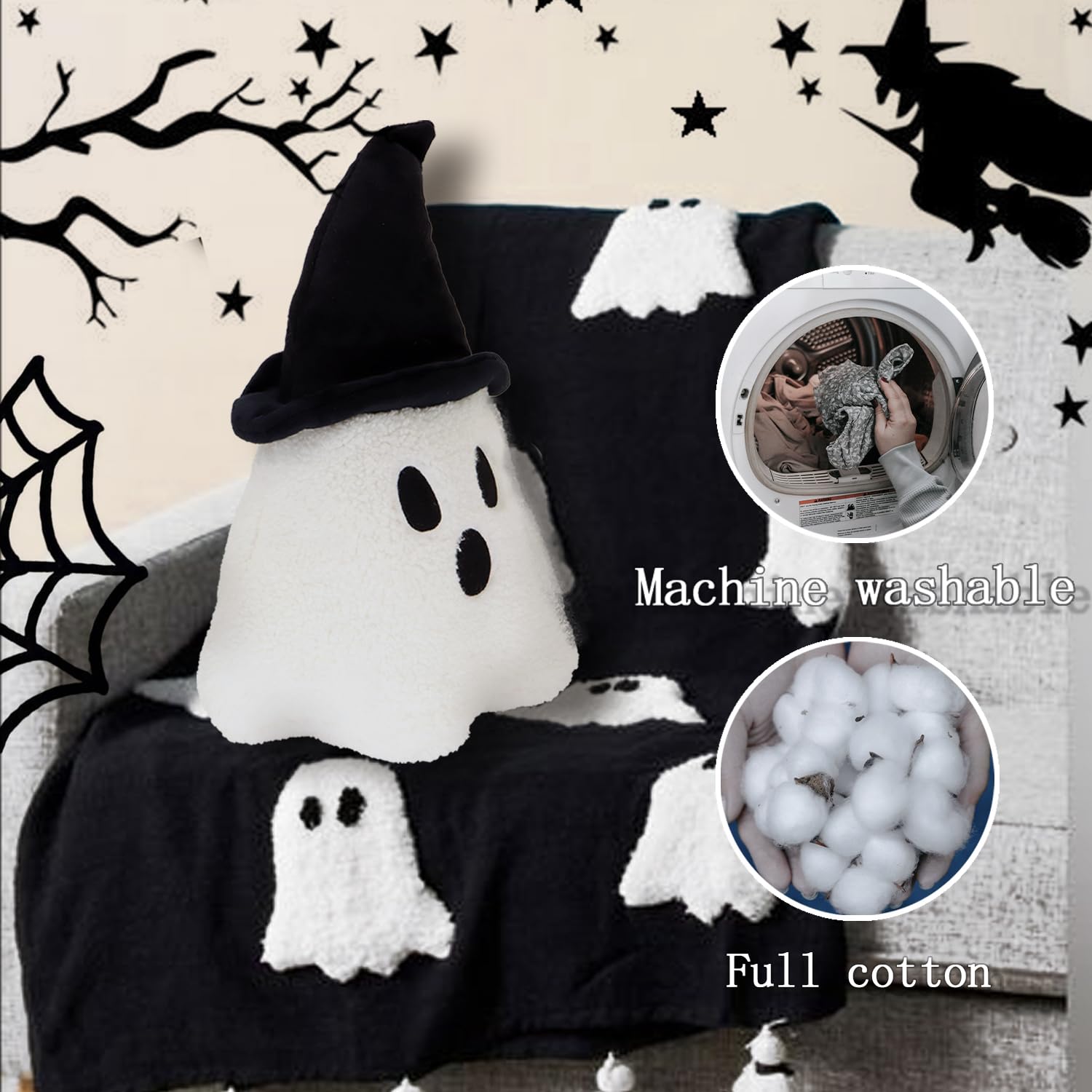 LXSLFY 2024 New Halloween Ghost Plush β Adorable Soft Ghost Pillows, Perfect for Spooky and Decorations, Ideal for Cozy Home and Party Decoration