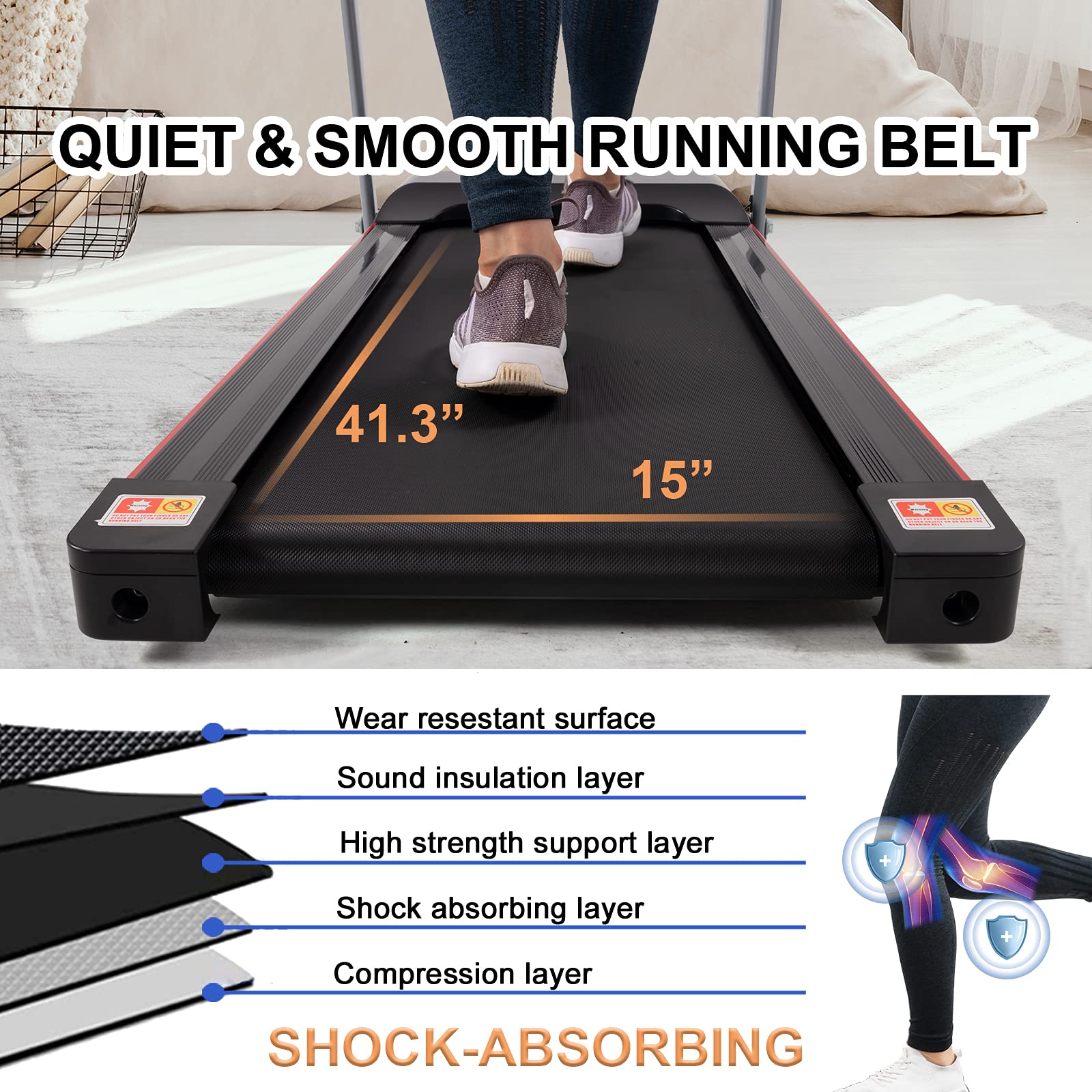 FYC Folding Treadmill for Home - Slim Compact Running Machine Portable Electric Treadmill Foldable Treadmill Workout Exercise for Small Home Apartment Gym Walking Jogging Fitness, No Installation