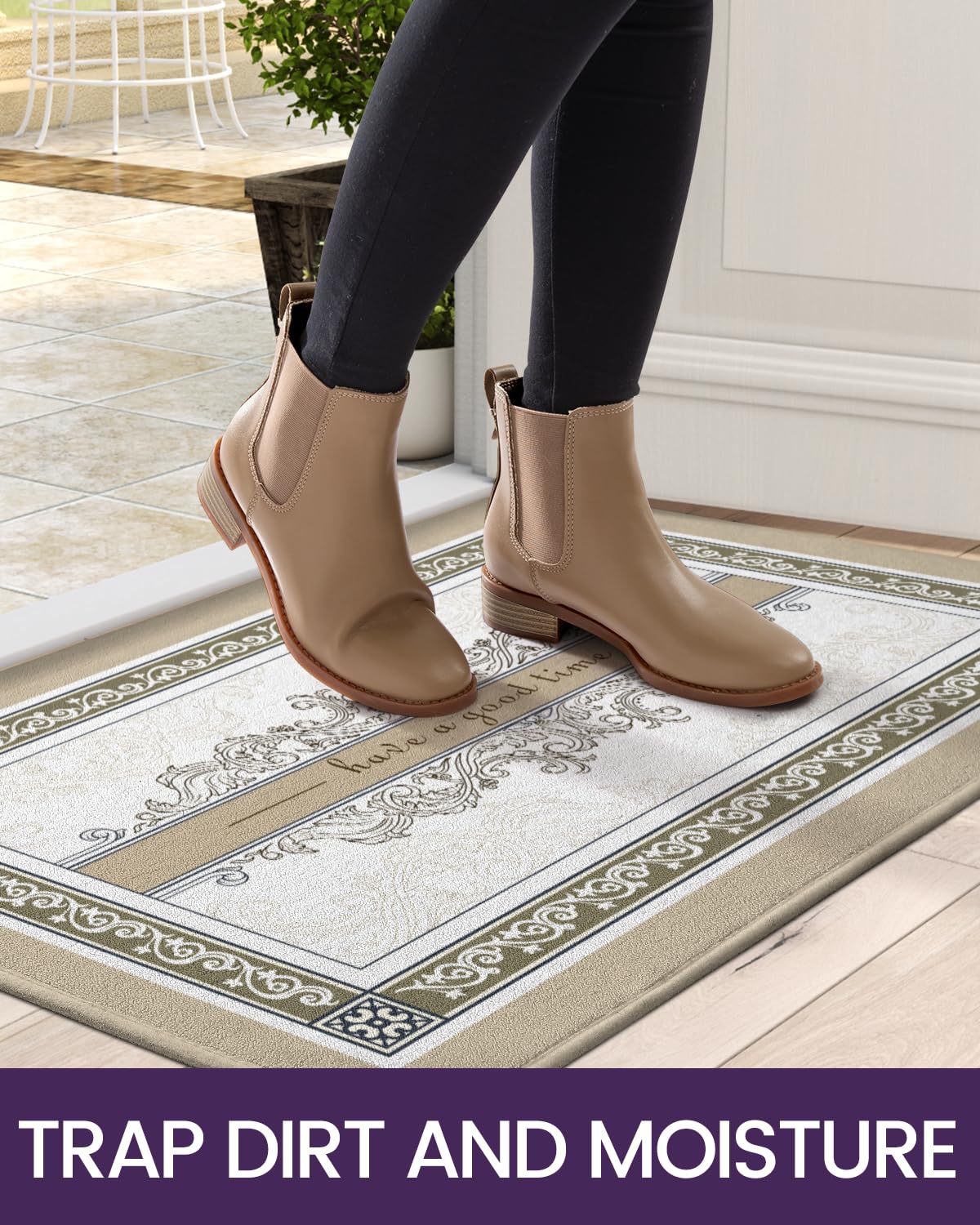 DEXI Door Mat, Absorbent Non Slip Entrance Mat, Easy Clean Low Profile Front Door Rugs for Entryway, 24"x35", Black