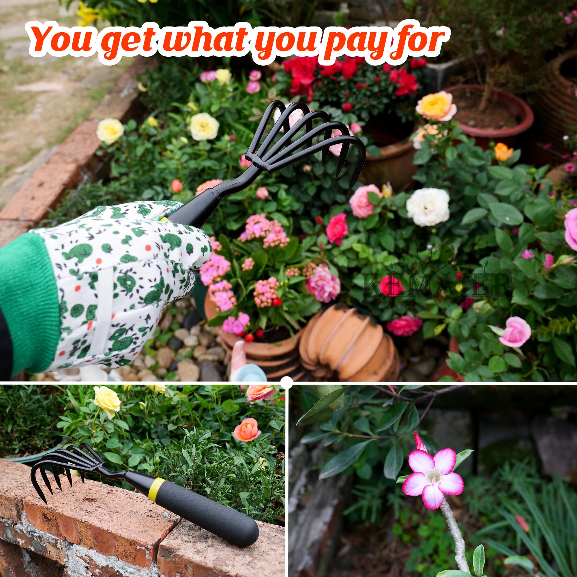 Garden Rake - Kemaier Stainless Steel Hand Cultivator for Heavy-Duty Soil Loosening, Planting, and Weed Removal