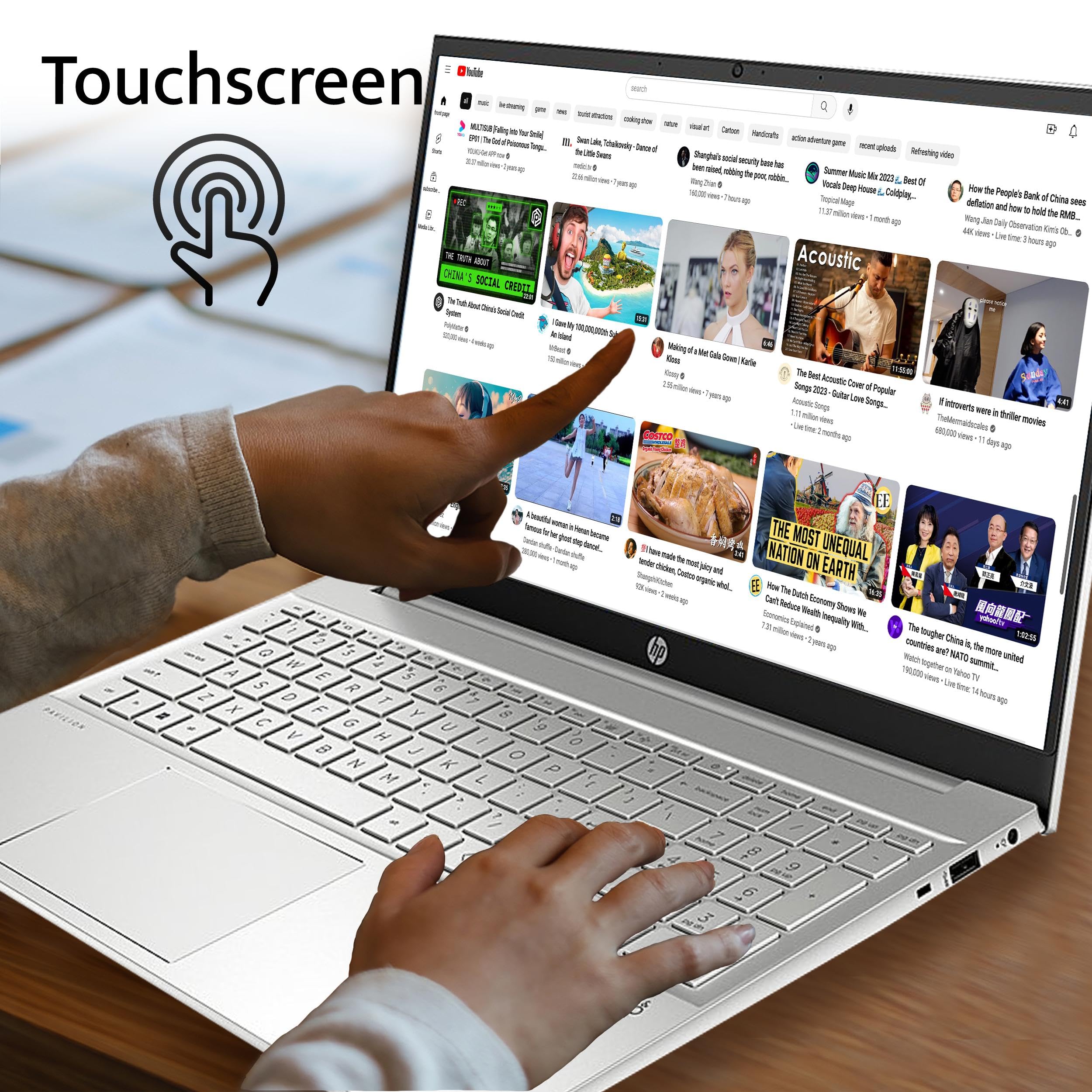 HP 2022 Pavilion 15.6" FHD IPS Touchscreen Laptop, Intel 12th Gen Core i5-1235U, 32GB RAM, 1TB PCIe SSD, Backlit Keyboard, 720P HD Camera, Wi-Fi 6, HDMI, Win 11, Silver, 32GB Hotface USB Card