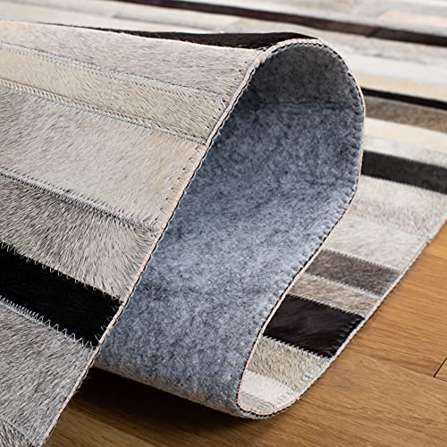 SAFAVIEH Studio Leather Collection 5' x 8' Ivory / Black STL816A Handmade Mid-Century Modern Leather Area Rug