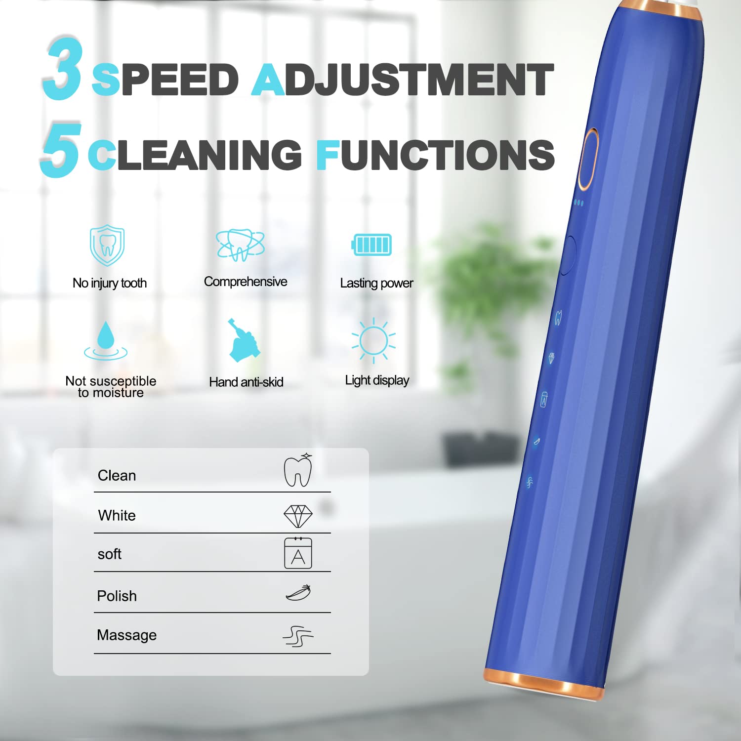 Kingheroes Sonic Vibration C1PRO Electric Toothbrush, Light Blue, Battery Powered, Unisex-Adults