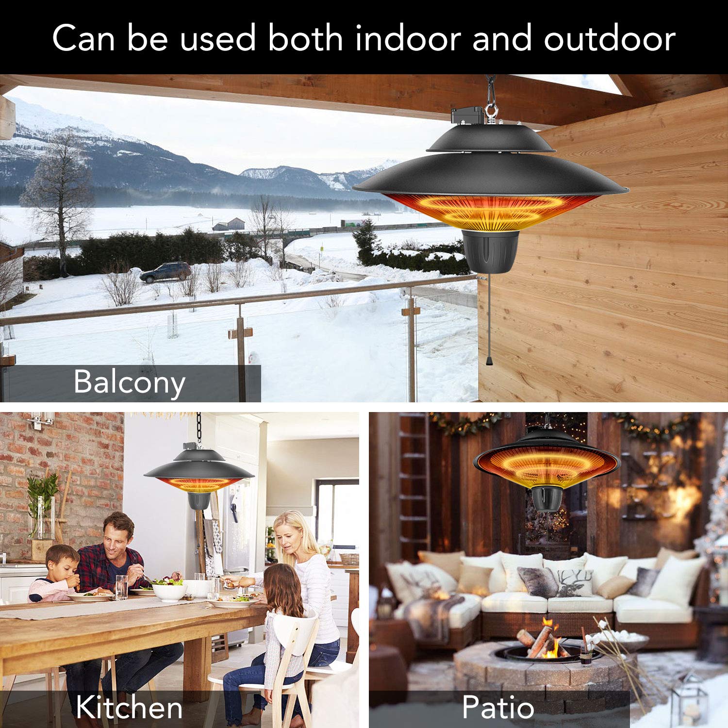 iPower Simple Deluxe Ceiling Mounted Patio Outdoor Heater for Balcony, Courtyard,With Overheat Protection