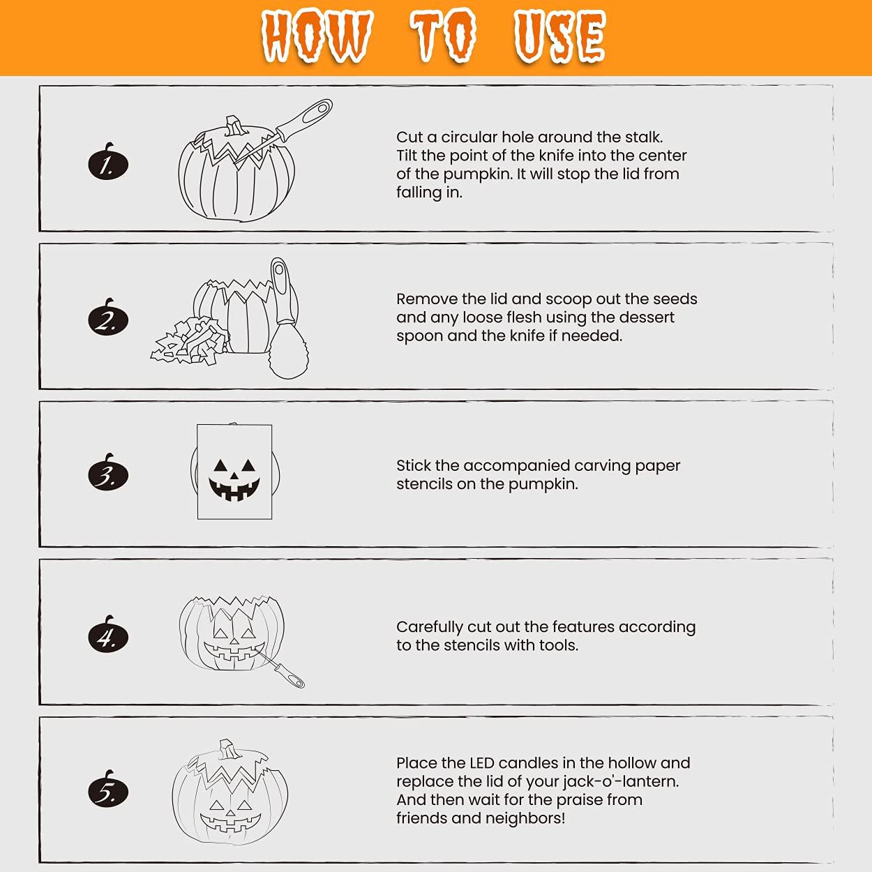 HOPEMATE 17 PCS Pumpkin Carving Kit for Kids&Adults with Witch Hats LED Candles Stainless Molds Pumpkin Carving Cutting Knife Set