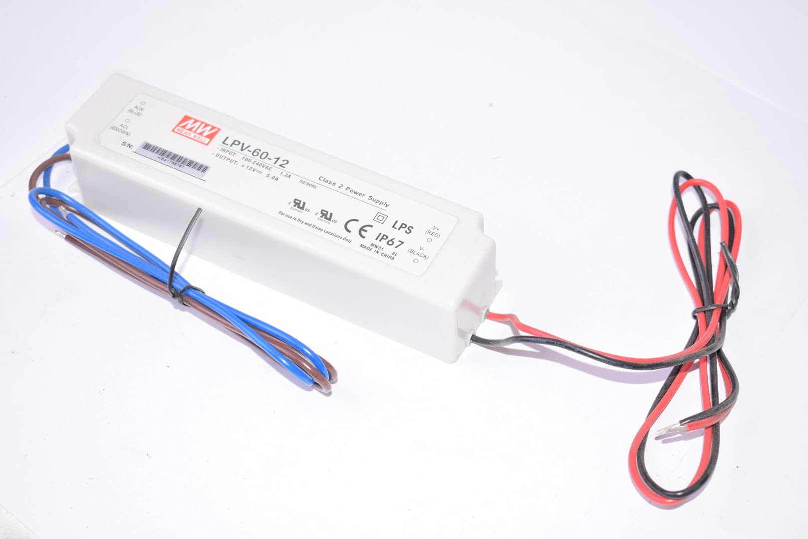 New Mean Well LPV-60-12 Class 2 Power Supply 100-240VAC 1.2A 50/60Hz