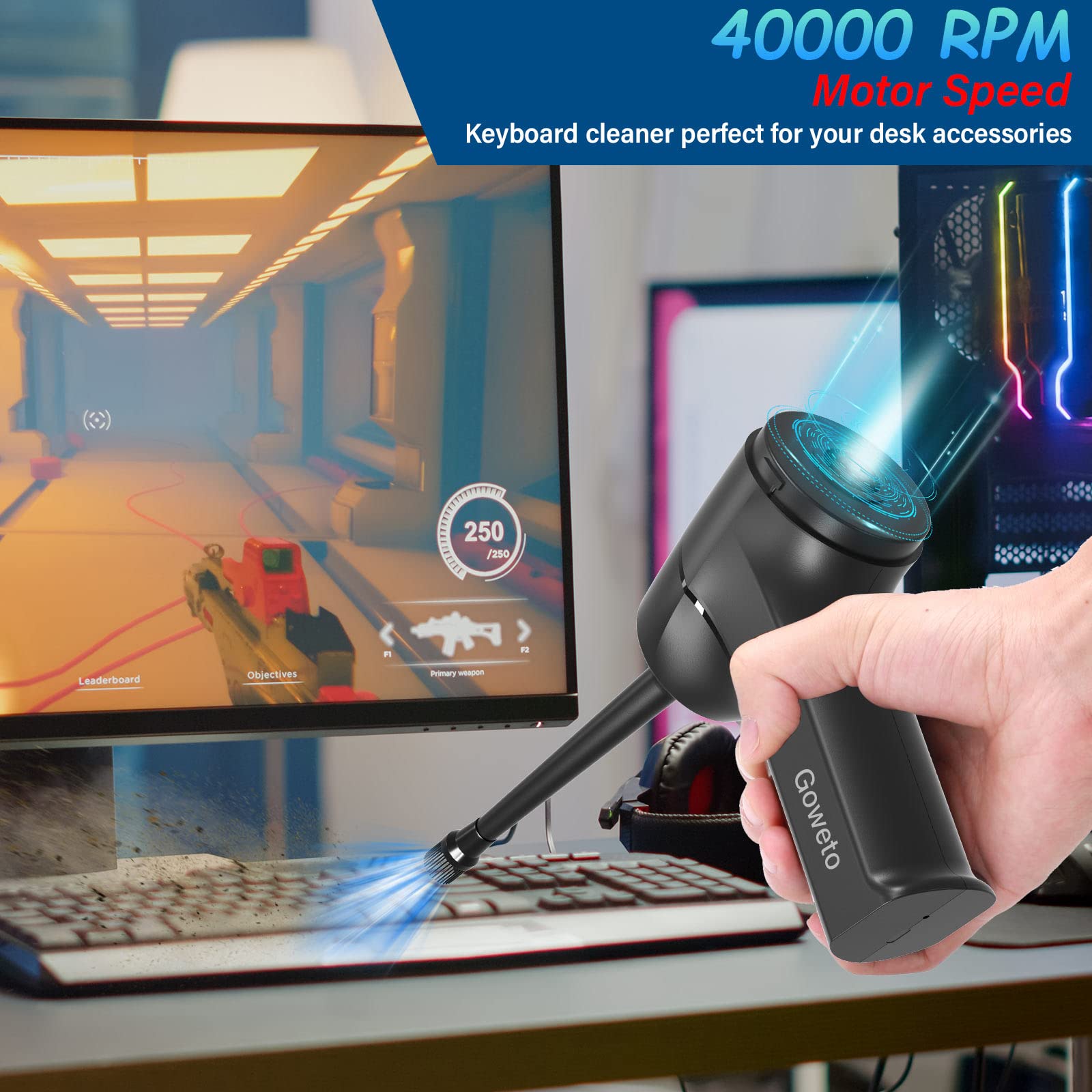 Goweto 3-in-1 Keyboard Vacuum Cleaner - Compressed Air Duster- Mini Vacuum- Computer Vacuum Cleaner- Canned Air Spray