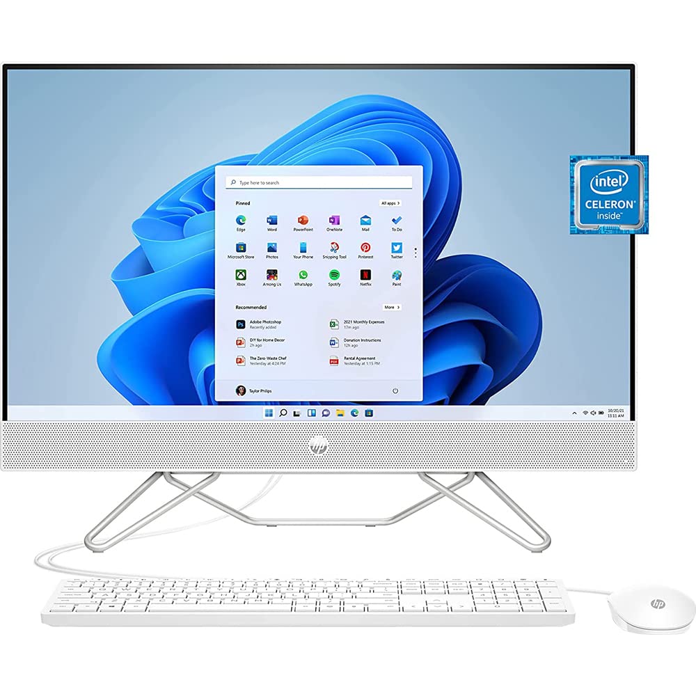 HP 577C3AA#ABA 23.8" Intel Celeron J4025 8GB/256GB SSD All-in-One Desktop PC Bundle with HyperX DuoCast RGB USB Gaming Condenser Microphone, Black and Fury S Pro X-Large Gaming Mouse Pad (Renewed)