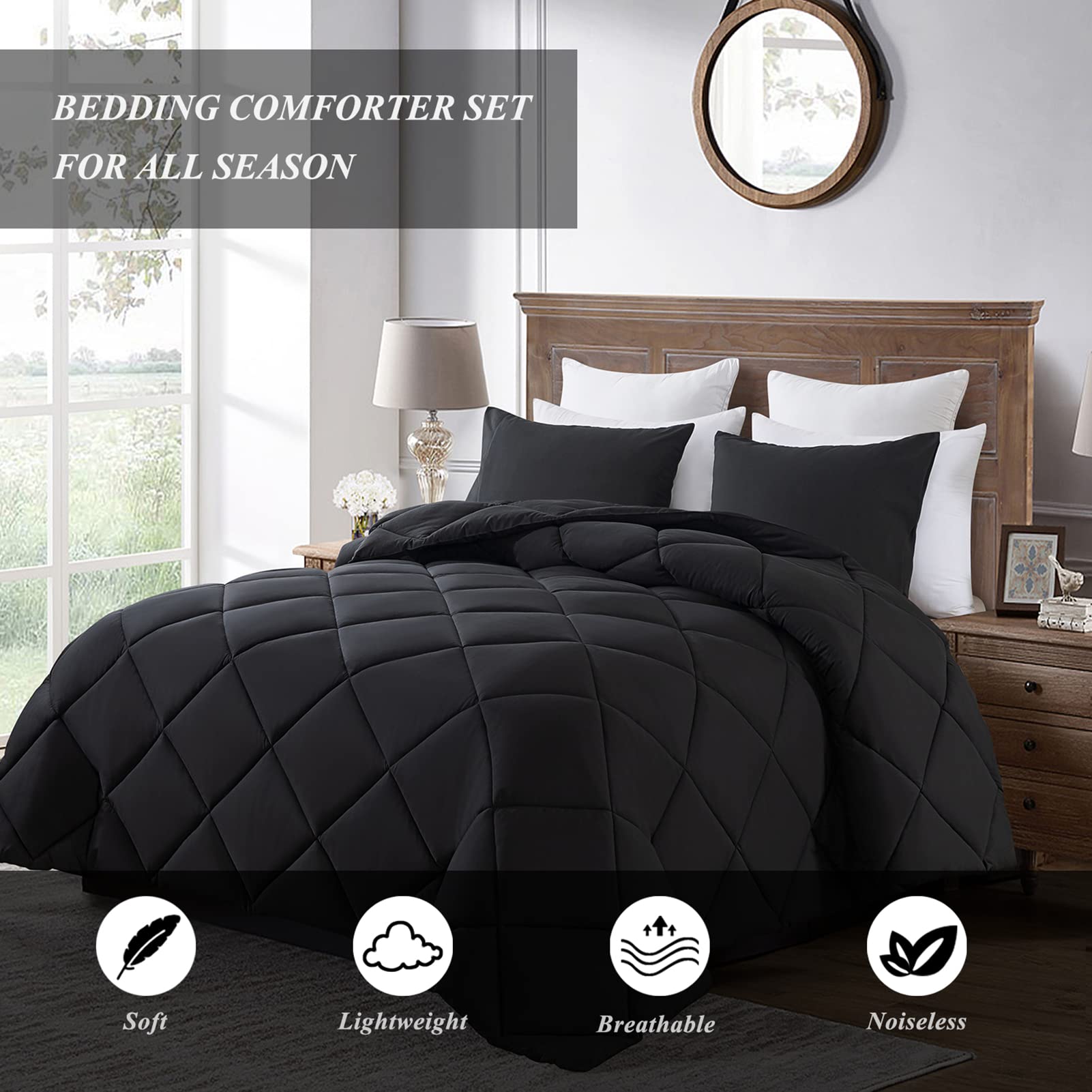 ELNIDO QUEEN® Pink Queen Comforter Set with 2 Pillow Shams - 3 Pieces Bed Comforter Set - Quilted Down Alternative Comforter Set - Lightweight All Season Bedding Comforter Sets Queen Size(88x92 inch)