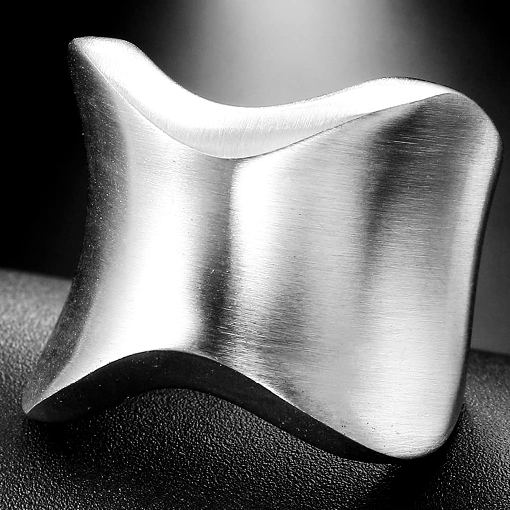 eternllery Size 4-13 Stainless Steel Never-Tarnish Matte Finish Waved Curve Chunky Wedding Statement Ring (Silver, 11)