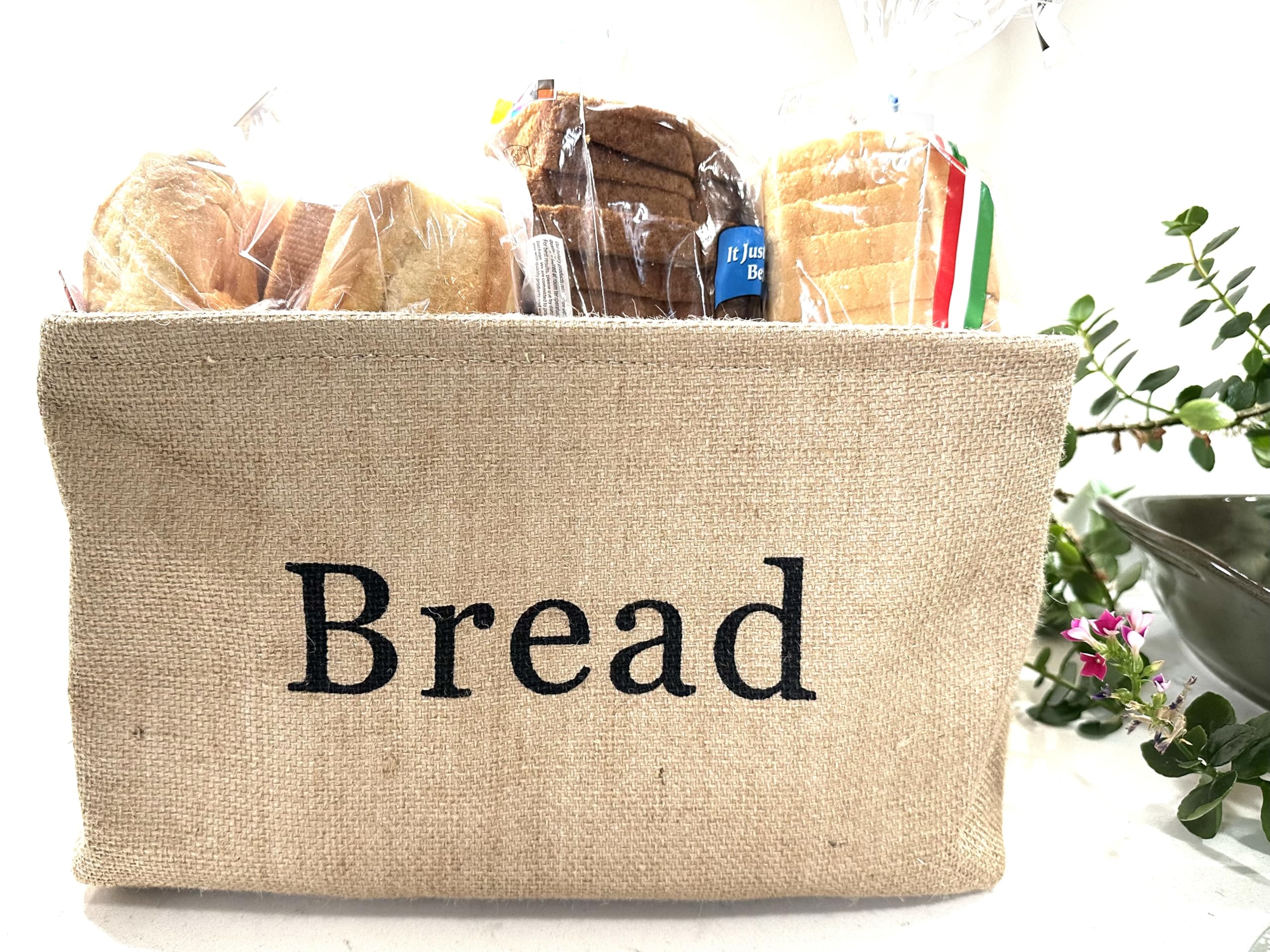 KINTNER DESIGNS Bread Storage Bin- Burlap basket for keeping Bread, Rolls and other items for Kitchen Counter or Pantry