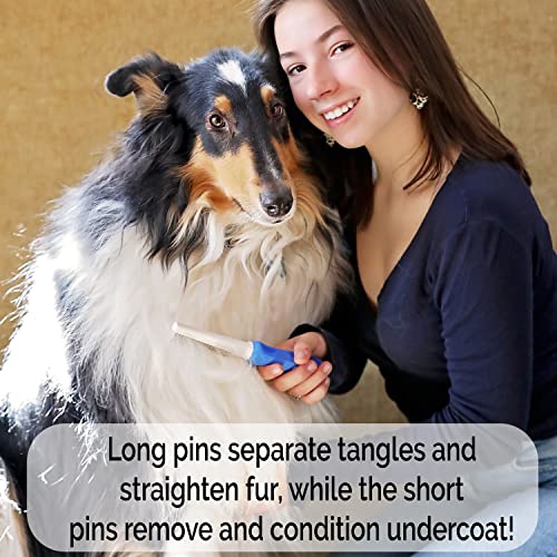 Horicon Pet Detangling Grooming Comb with Long & Short Stainless Steel Metal Teeth - Dogs, Cats & Small Animals for Removing Matted Fur, Knots & Tangles