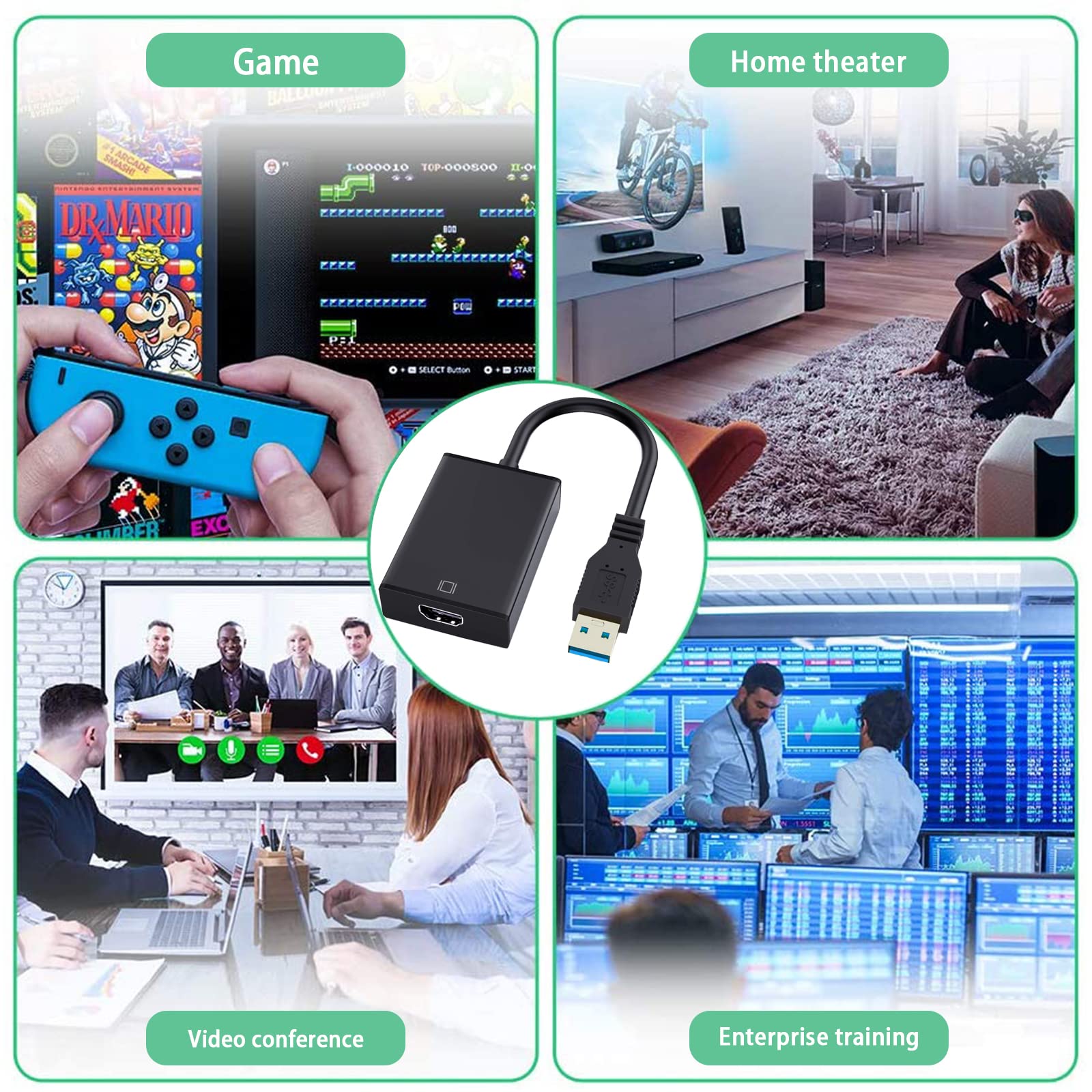 KotiSIG USB to HDMI Adapter for Multiple Monitors 1080P Compatible with Windows XP/7/8/10 (Black)