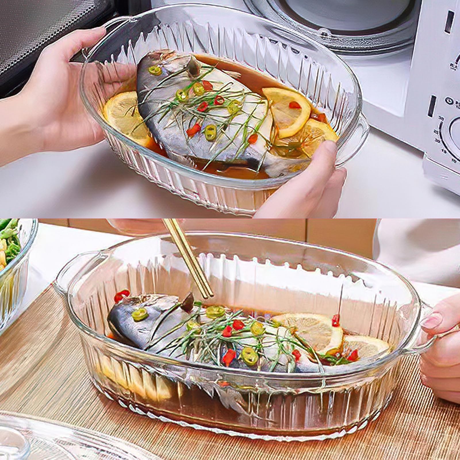 M MCIRCO 4-Piece Glass Casserole Baking Dish, Set of 2 Casseroles With Glass Lids, 1.7 Qt and 2.5 Qt, Round