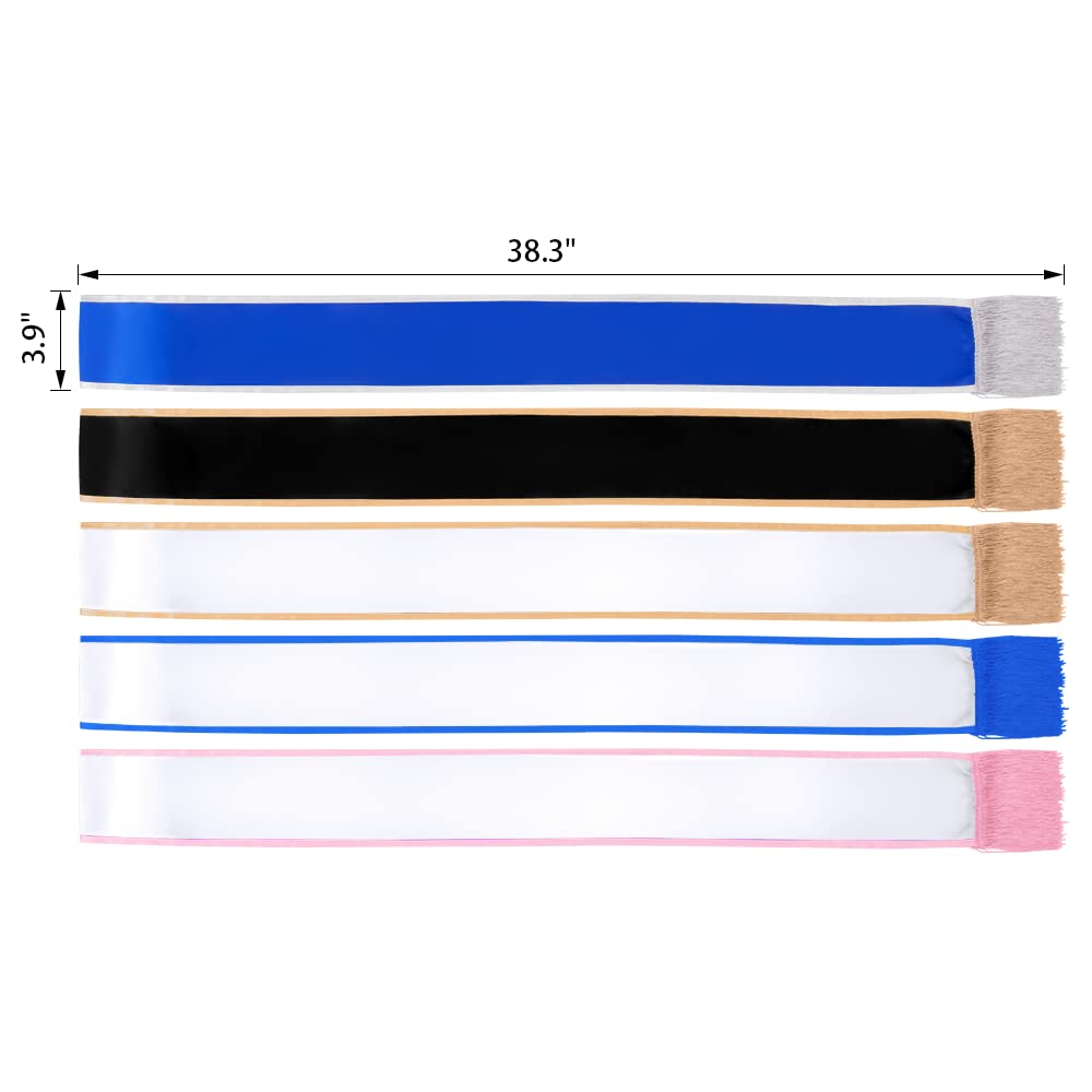 Party to Be Plain Sash with Tassels Blank Satin Sash for Adults 3.9" Wide x 74.8" in Total Length (White with golden border)