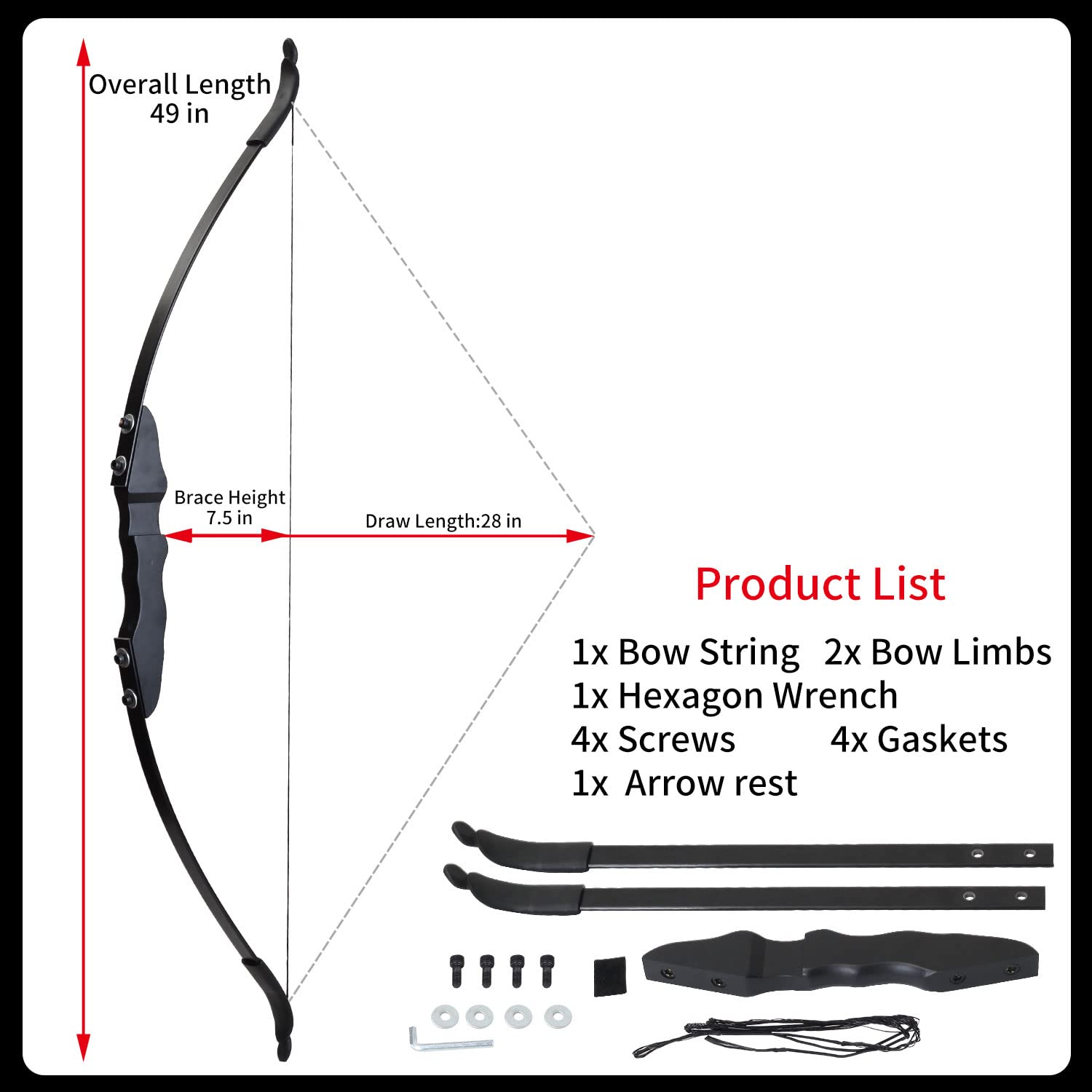 FENJANER Archery Takedown Recurve Bow and Arrow Set Long Bow and Arrow Kit for Hunting Outdoor Shooting Training 40 LB (Black2)