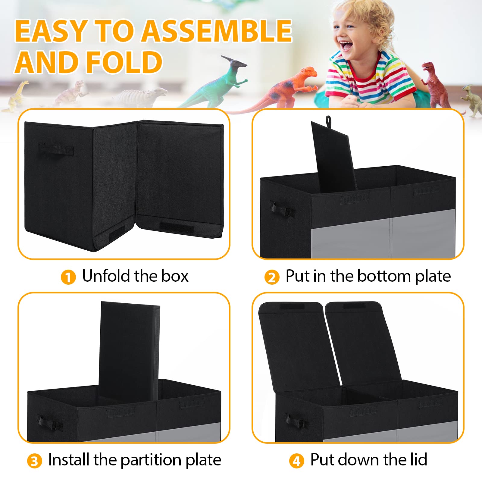 GARPROVM Organizer Chest Extra Large for Boys and Girls with Flip-Top Lid, Big Kids Box Chest, Foldable Fabric Storage Chest Organizer for Clothes Books Bedding (Visual Window)