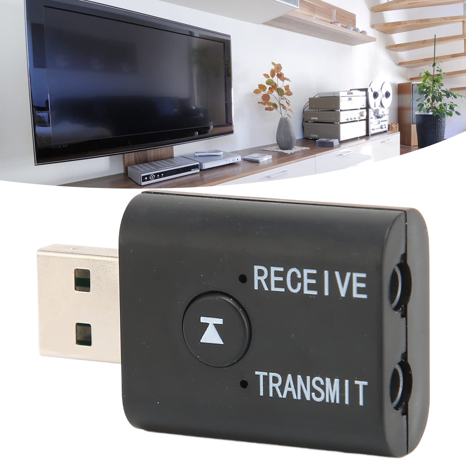 Garsentx Bluetooth 5.0 USB Dongle Adapter for PC, 2 in 1 USB Bluetooth Transmitter Receiver Adapter Wireless Transfer, Dual Output USB/AUX, for Computer TV Speaker Headset