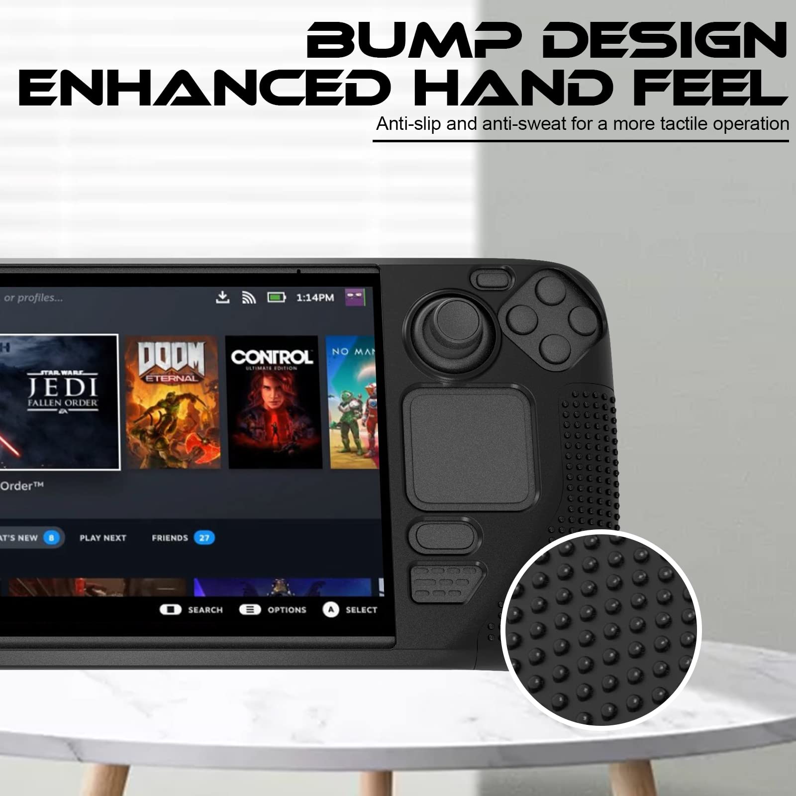 Ermorgen Protective Case Compatible for Valve Steam Deck, Full Protection Silicone Cover with Anti-Slip Particles (Excellent Touch), Comfort Shockproof Protector Grip Shell for Steam Deck -Black