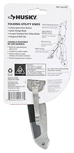 Husky 1001594945 Metal 3-Position Flip Folding Utility Knife with 4 Included Blades