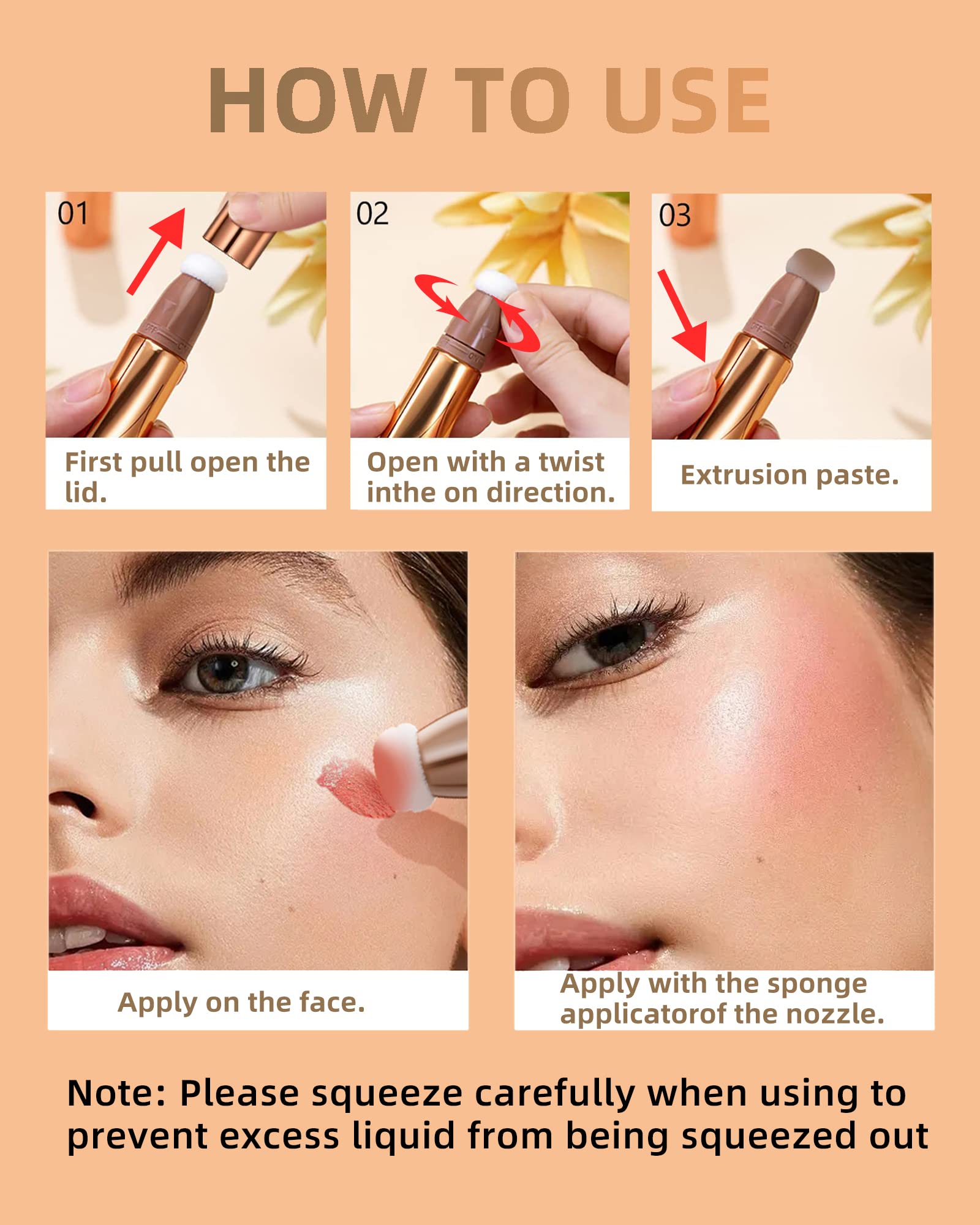 Liquid Bronzer Contour Beauty Wand, Face Concealer Pen with Soft Cushion Applicator, Smooth Cream Matte Finish Liquid Contour Stick, Blendable Long Lasting Waterproof Body Face Contouring Makeup-01