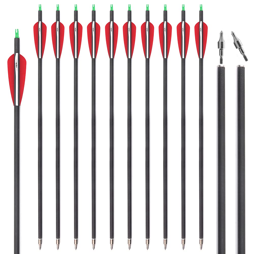 EROCK 32inch Carbon Archery Arrows, Spine 500 with Removable Tips, Hunting and Target Practice Arrows for Compound Bow and Recurve Bow, Pack of 12