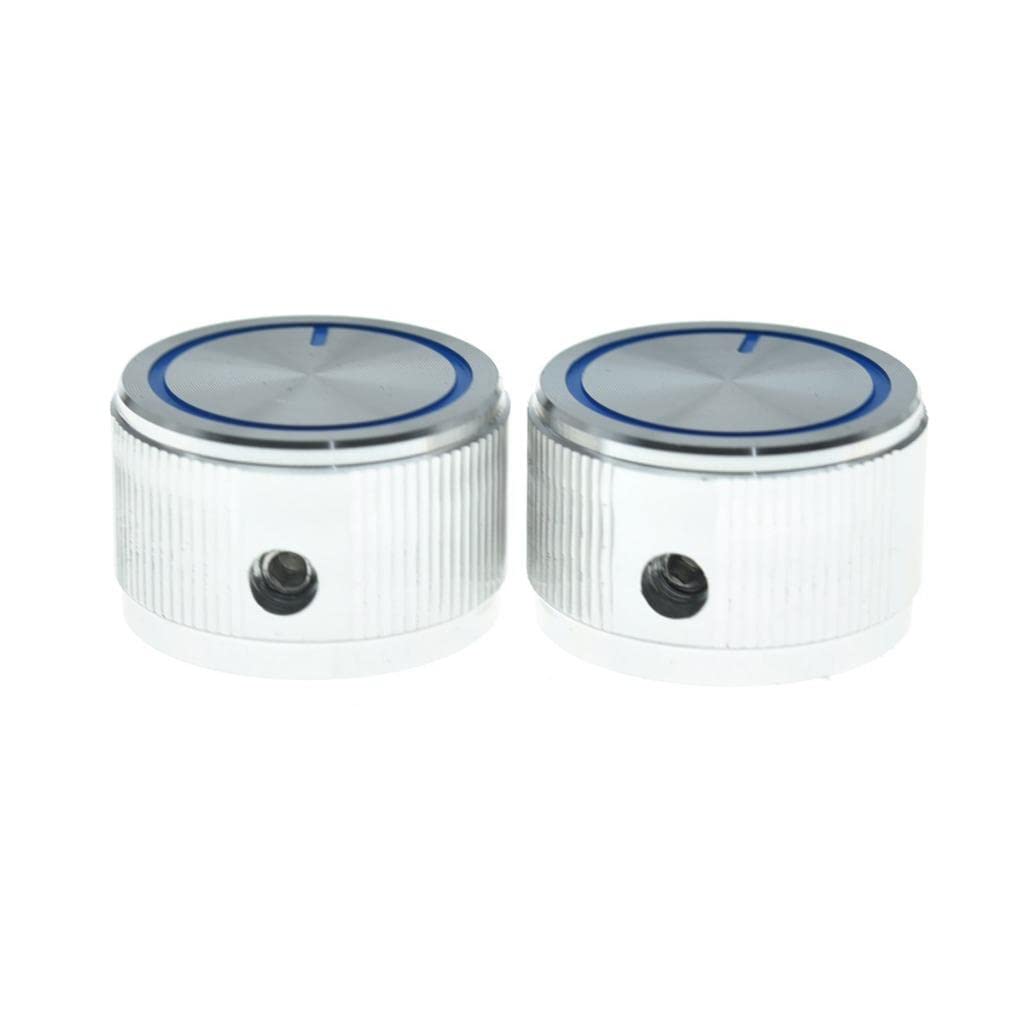 Dopro 4-Pack 25 * 15.5mm Set Screw Style Aluminium Potentiometer Knobs 1/4" Metal Universal Pot Control Knobs with Blue Circle and Indicator for Guitar/Bass/Audio Equipments Silver