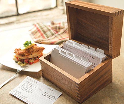 Ironwood Gourmet Acacia Wood Recipe Box with Divider Tabs, 2 Compartment, Single