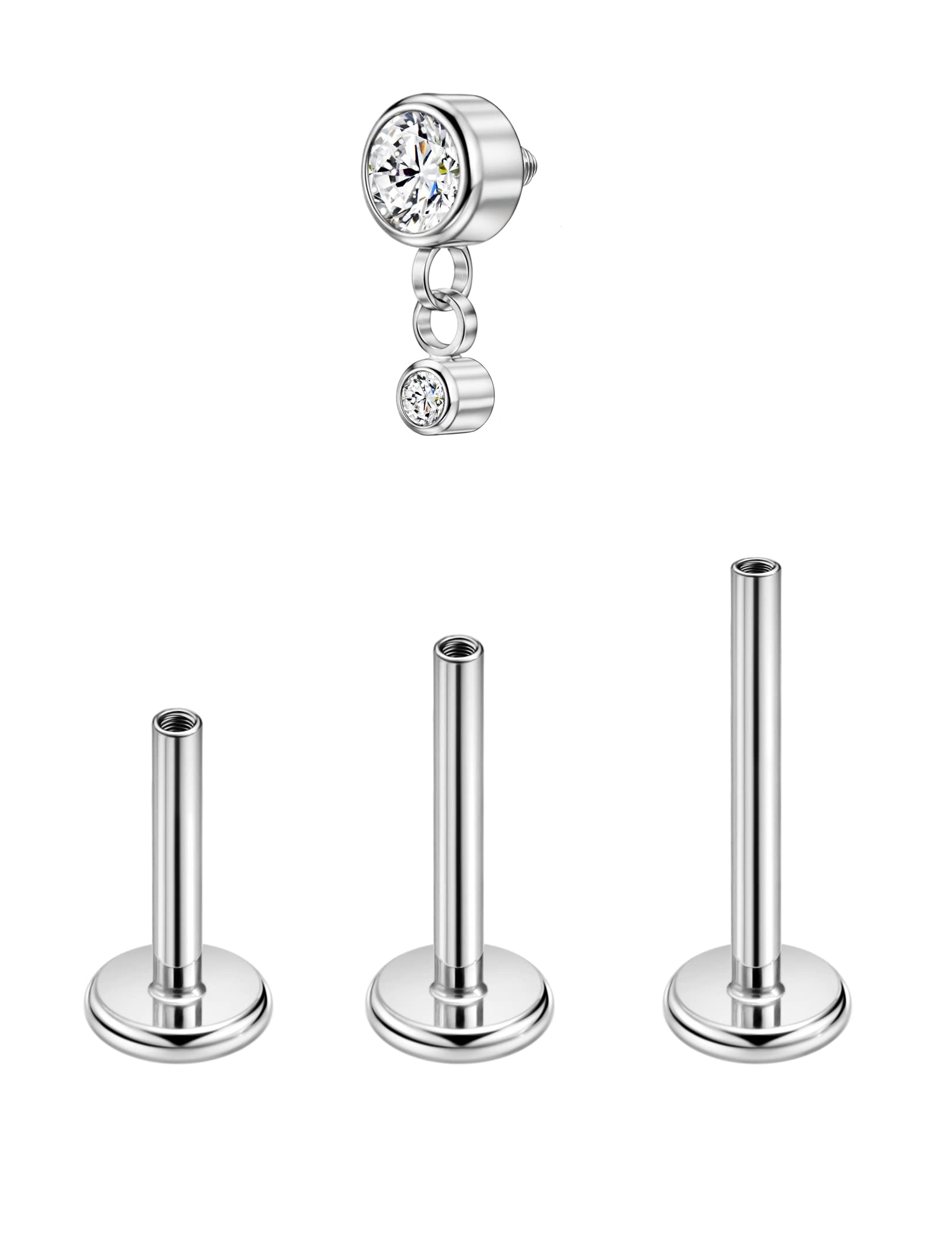 FANSING Clear CZ Dangle Earrings Stud Surgical Steel Silver Cartilage Earring Conch Piercing Jewelry Helix Earrings Tragus Earrings Clear CZ End with 18g 6mm 8mm 10mm Internally Threaded Posts