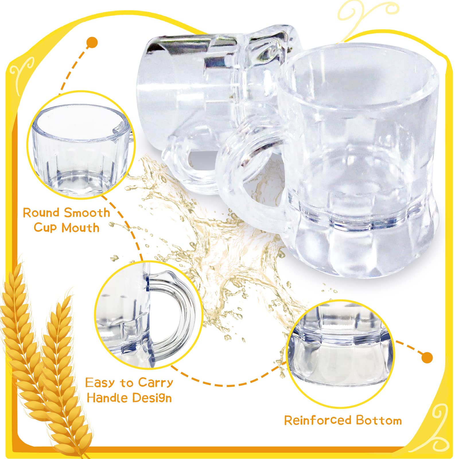 Irrmshr 30 Pcs Mini Plastic Beer Mugs,1 oz Clear Plastic Beer Glasses,Shot Glasses with Handles,Reusable Beer Stein Tasting Glasses Whiskey Juice Cups for Drinking Beer Festival Party BBQ