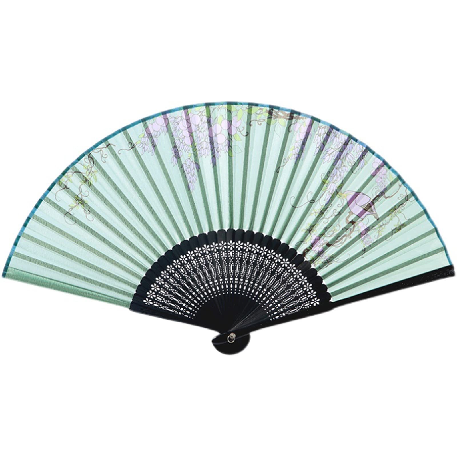 ERTUO Hand Folding Fan Bamboo Handheld Folding Fan Chinese Gift Hanfu Cheongsam Matching (Wisteria Flowers and Birds)