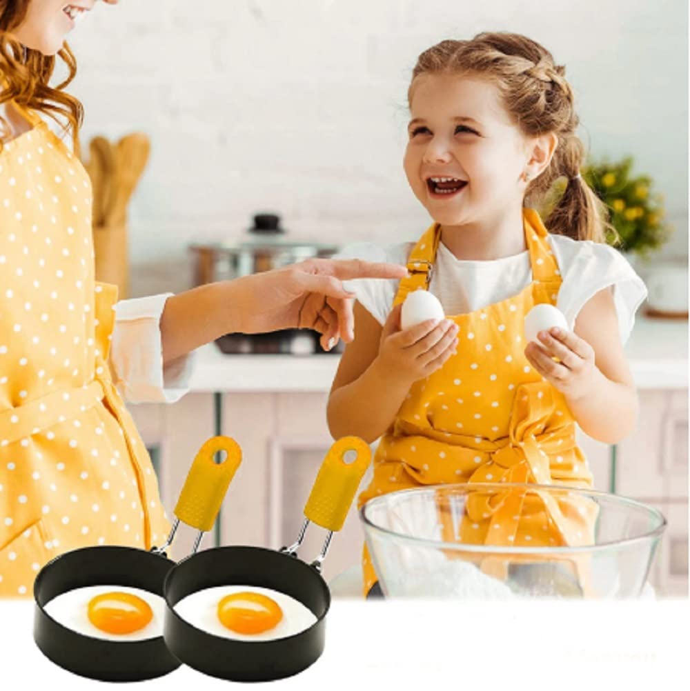 GUAGLL 4Pcs Omelette Model Egg Ring Iron Spray Non-stick Round Omelette Model with Silicone Brush
