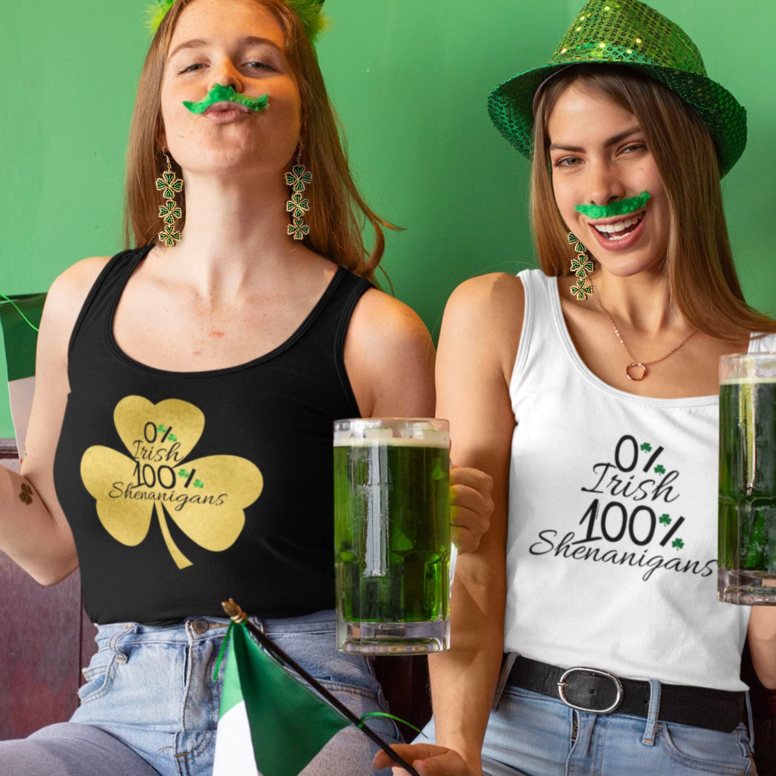 DoreenBow St.Patrick's Day Earrings Green Lucky Clover Dangle Earrings Green Hats Beaded Earrings Handmade Shamrock Earrings Beaded Earrings Irish Holiday Jewelry Gift(Shamrock)