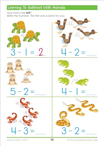 School Zone - Math Readiness Workbook - 64 Pages, Ages 5 to 7, Kindergarten to 1st Grade, Telling Time, Counting Money, Addition, Subtraction, and More (School Zone I Know It!® Workbook Series)