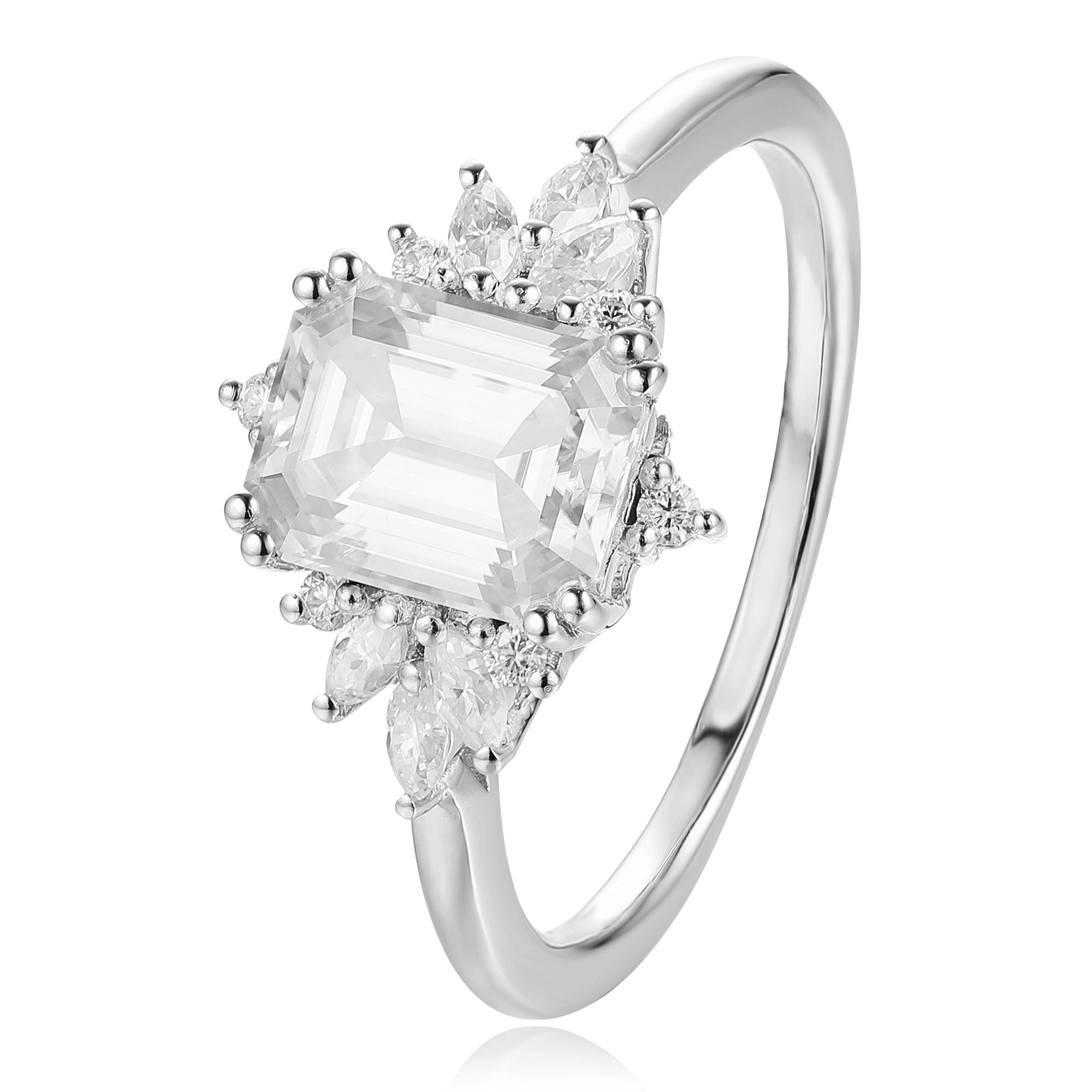 Esdomera Moissanite Engagement Rings 2.00ct Excellent Emerald Cut 6x8mm Moissanite Platinum Plated Silver Rings for Women (4)