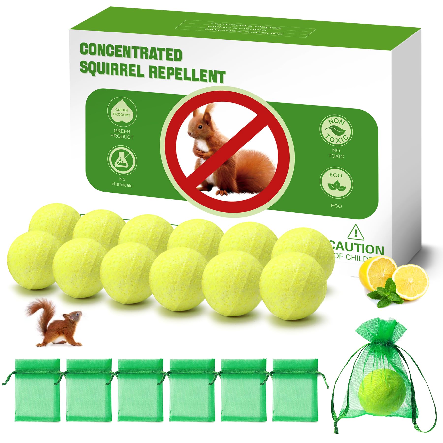 MAGIC CAT Squirrel Repellent Outdoor, 12 Pack Natural Peppermint Oil Squirrel Deterrent for Indoor Attic Pet Family Safe, Rodent Repellent to Keep Squirrel Chipmunk Away from Bird Feeder Garden Yard