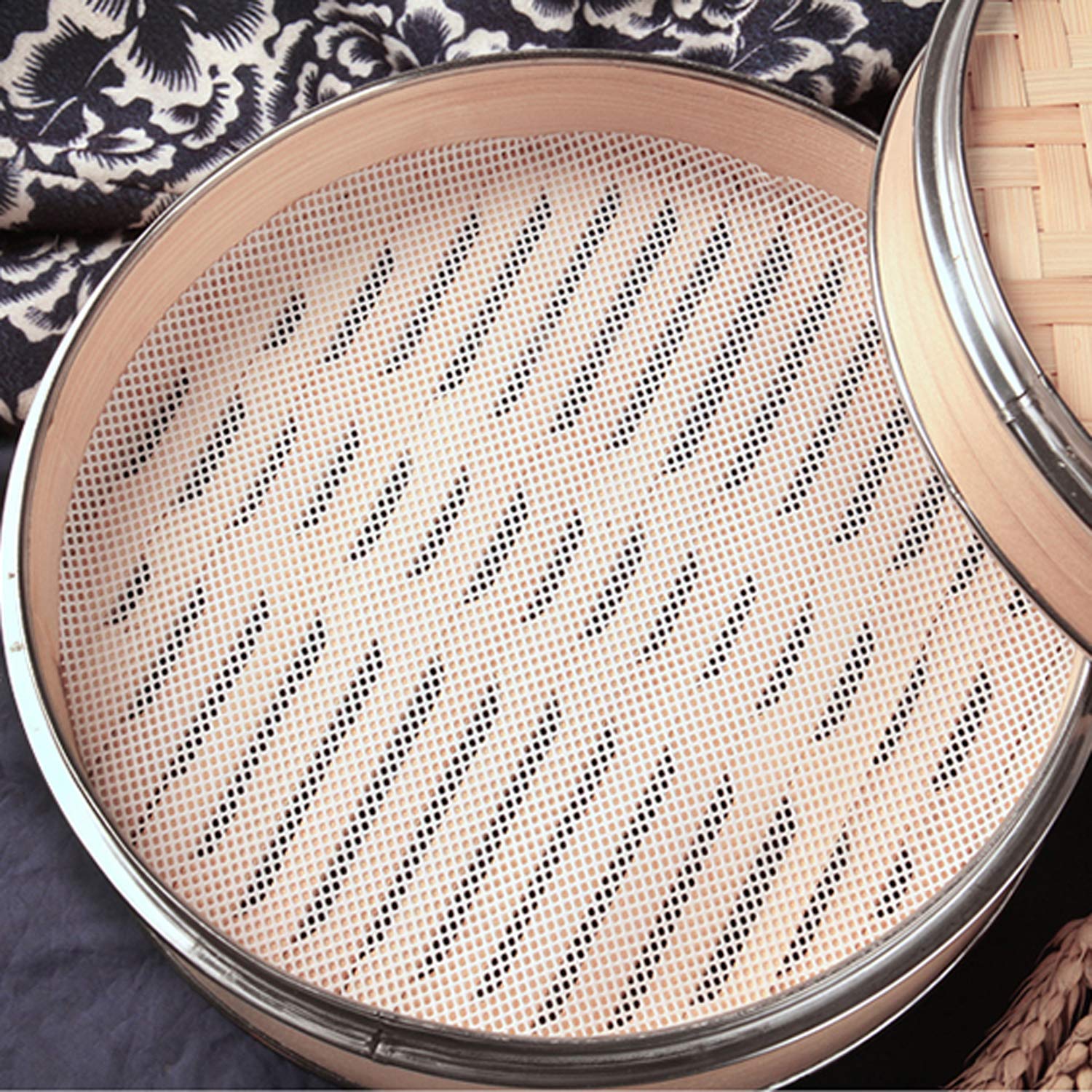 GUCUJI 4Pcs 12 inch Non stick Silicone Steamer Liners Mesh Mat Pad Steamed Buns Dumplings Baking Pastry Dim Sum Mesh