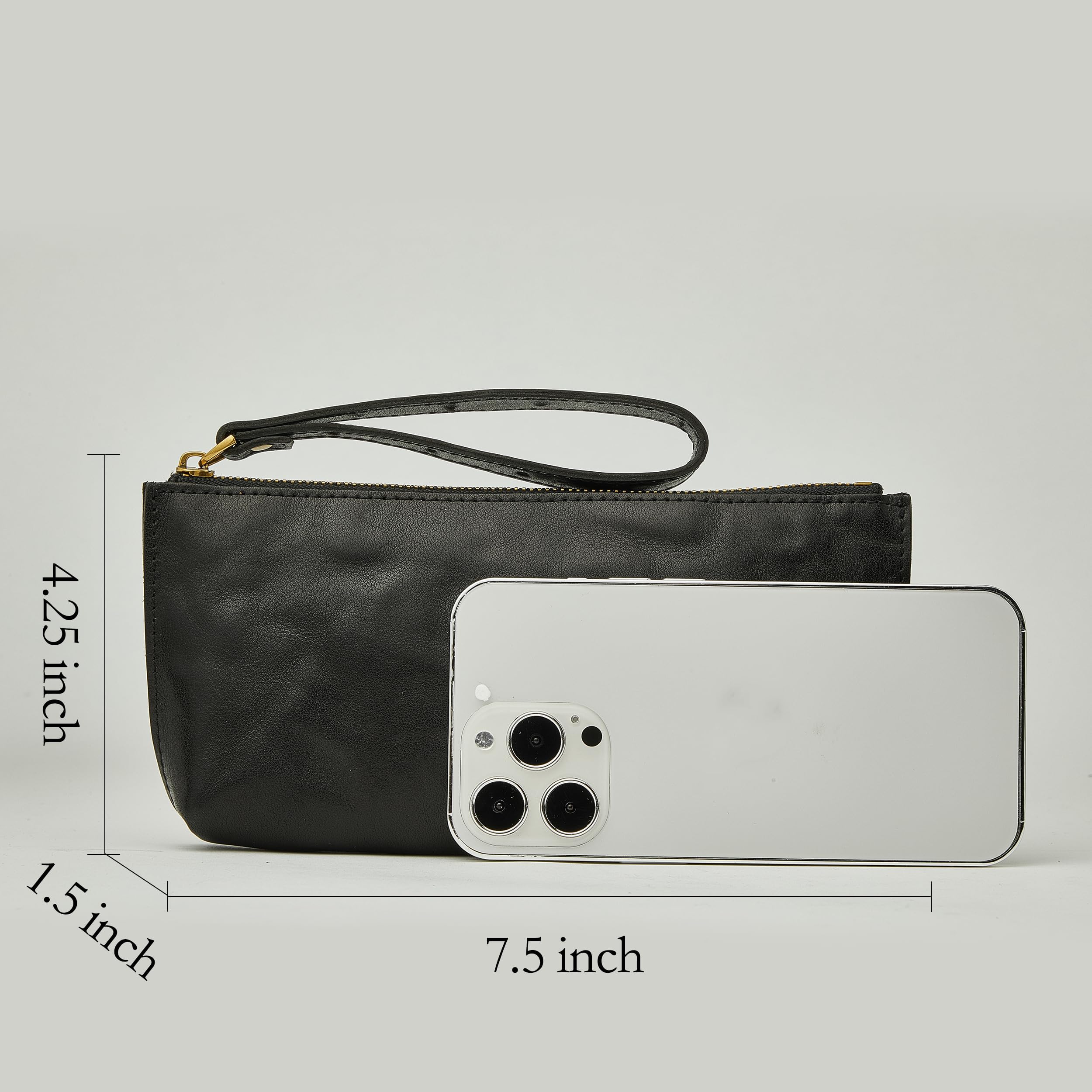 DORIS&JACKY Designer Leather Wristlet Clutch Purse For Women Small Corner Zip Wallet With Wrist Strap (1-black)