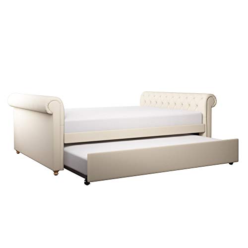 DHP Sophia Upholstered Queen Size Full Trundle, Tan Linen Daybed,