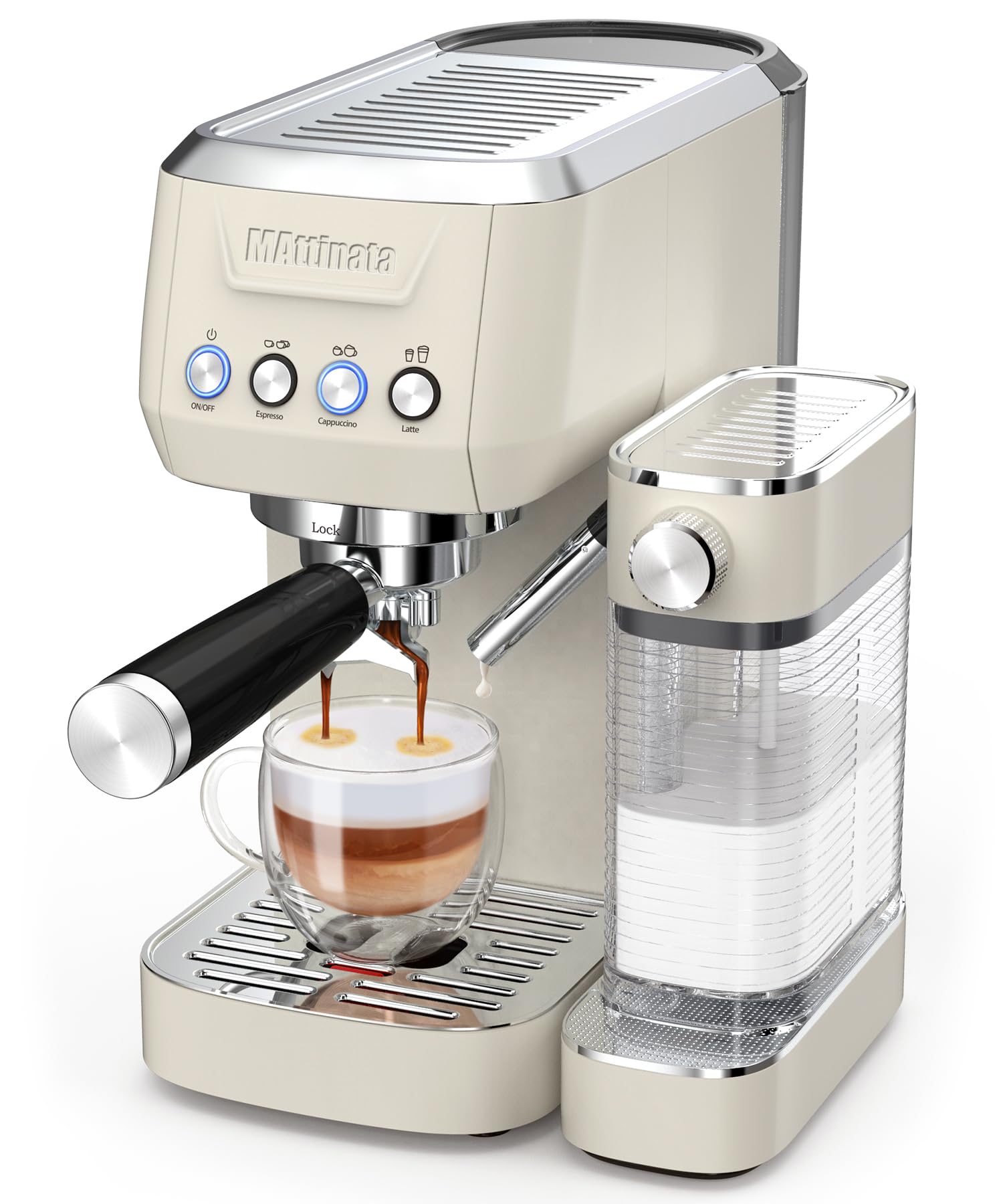 MAttinata Espresso Machine 20 Bar, Cappuccino Machine for Home with 2.0 Long Life Automatic Milk Tank, Espresso Maker with Milk Frother, Coffee Maker Present, Stainless Steel-Mattino Creamy Love