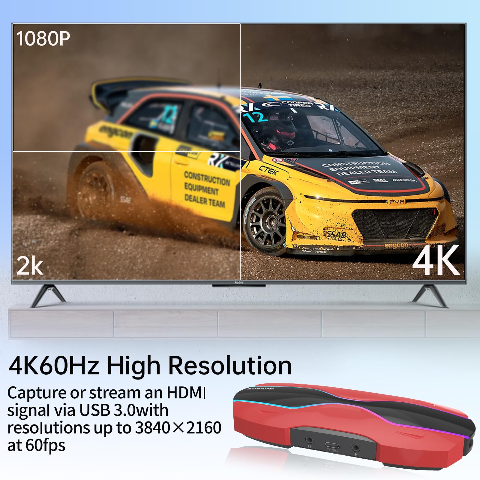 kuhaimi Capture Card, 4K HDMI Video Capture Card for Streaming, USB3.0 Low Latency, Full HD 4K 60/1080P 240FPS for Streaming/Gaming Recording, Works with Mac/PS5/PS4/Xbox/OBS/Nintendo Switch