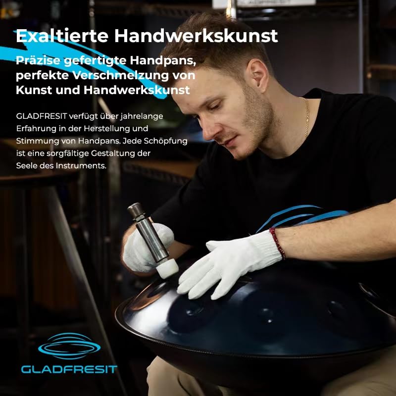 GLADFRESIT 440hz Handpan Drum 10 notes 22inch "Purple Performer" in D Kurd Minor with handpan stand, handpan case, durable mallets and dust-free cloth