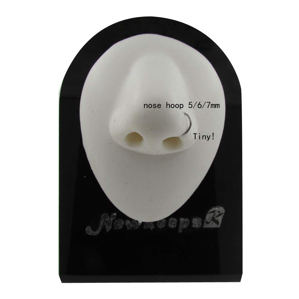 NewkeepsR 3PCS-0.8mm(20g) Nose Hoop Seamless Small Tiny Rings, 316L Steel Hinged Clicker Segment Cartilage Tragus Earrings-5/6/7mm