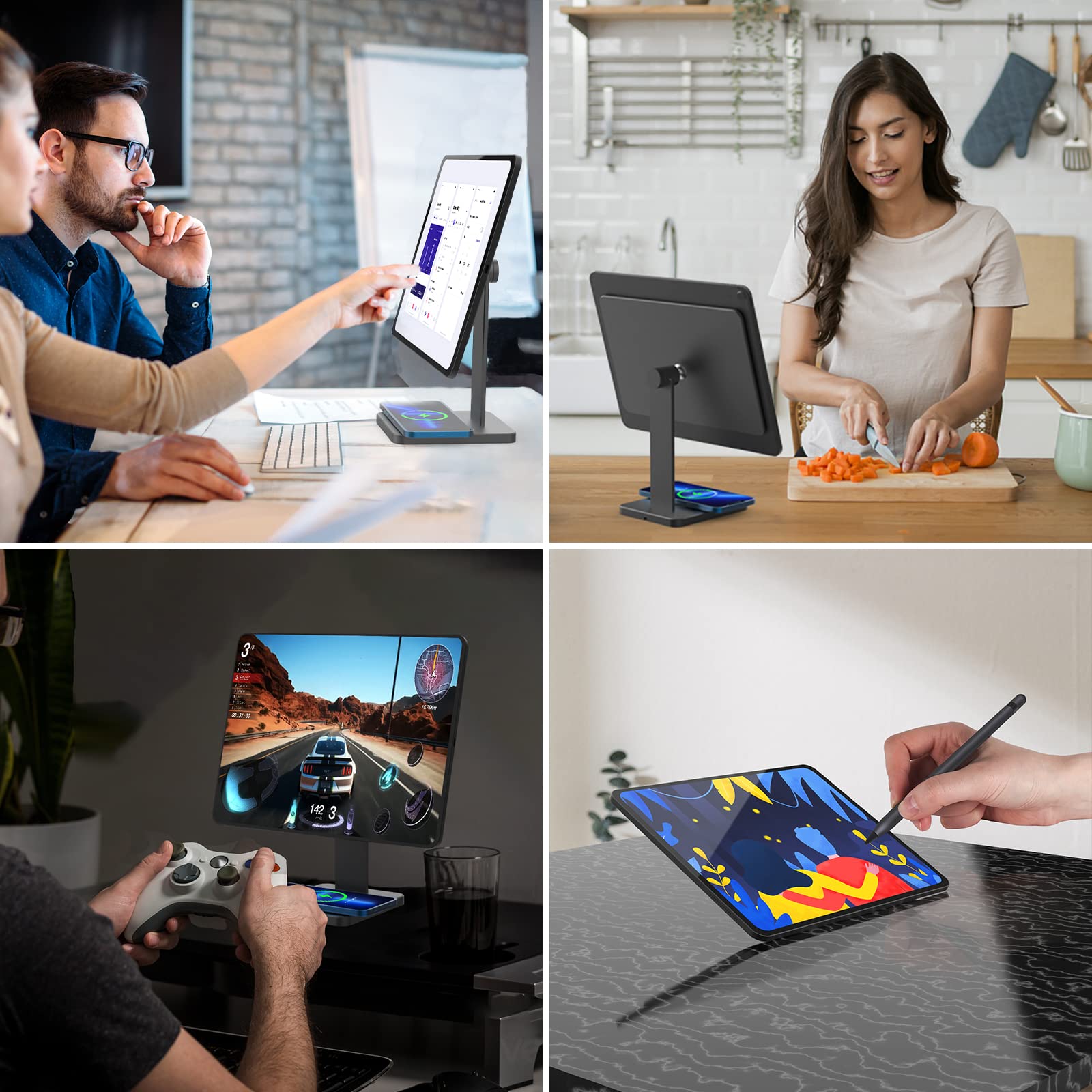 KU XIU 2 in 1 Magnetic iPad Pro Stand with Fast Wireless Charging Base,Adjustable Rotation Floating Tablet Holder for Desk,Aluminum Dock for iPad Pro 12.9 3rd/4th/5/6th Generation