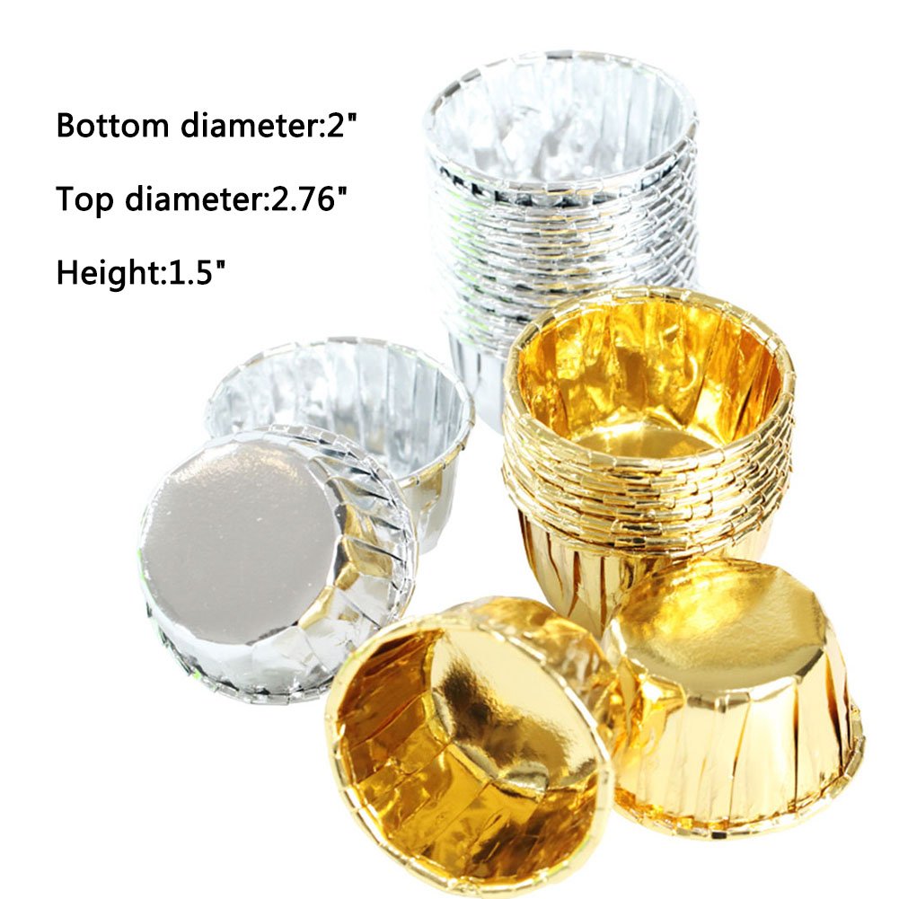 Gold Foil Metallic Paper Baking Cups Muffin Cups Cupcake Liners 50-Count Cake Baking Cups for Birthday, Wedding, Party (Gold)