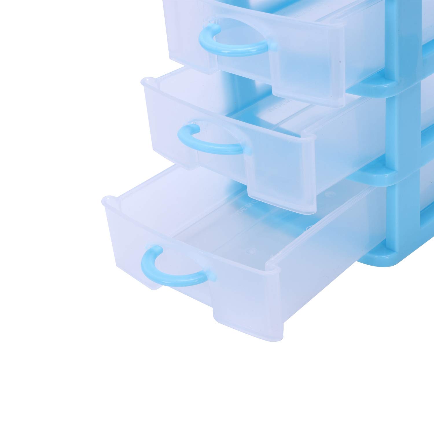 Mautacly Translucent Drawer Type Plastic Storage Box(Blue 3 Layers)