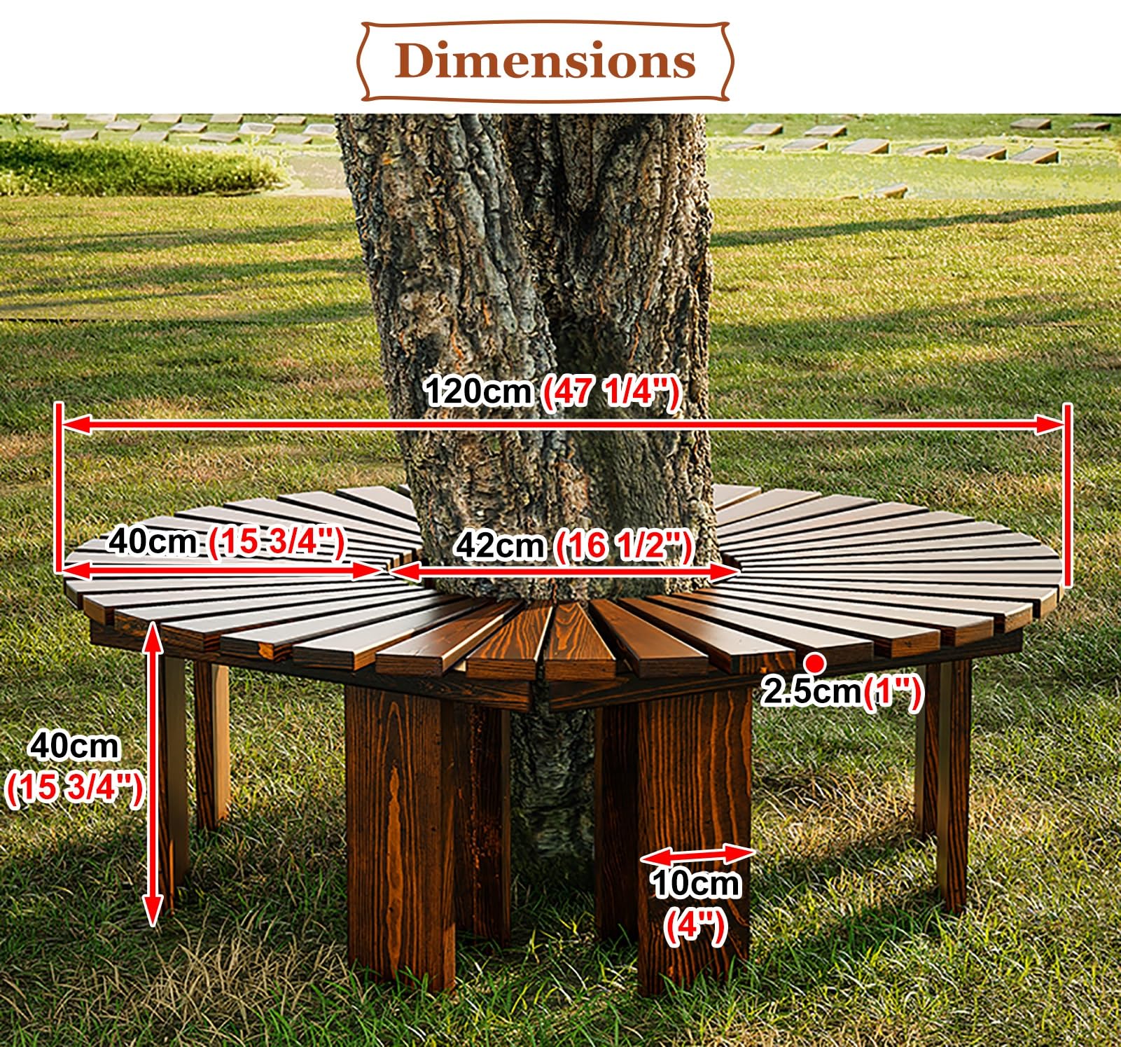 Outdoor Half Round Bench, Solid Wood Curved Benches, Semi Circle Wrap Around Tree Seating, Garden/Patio/Park/Lawn Natural Furniture Seat