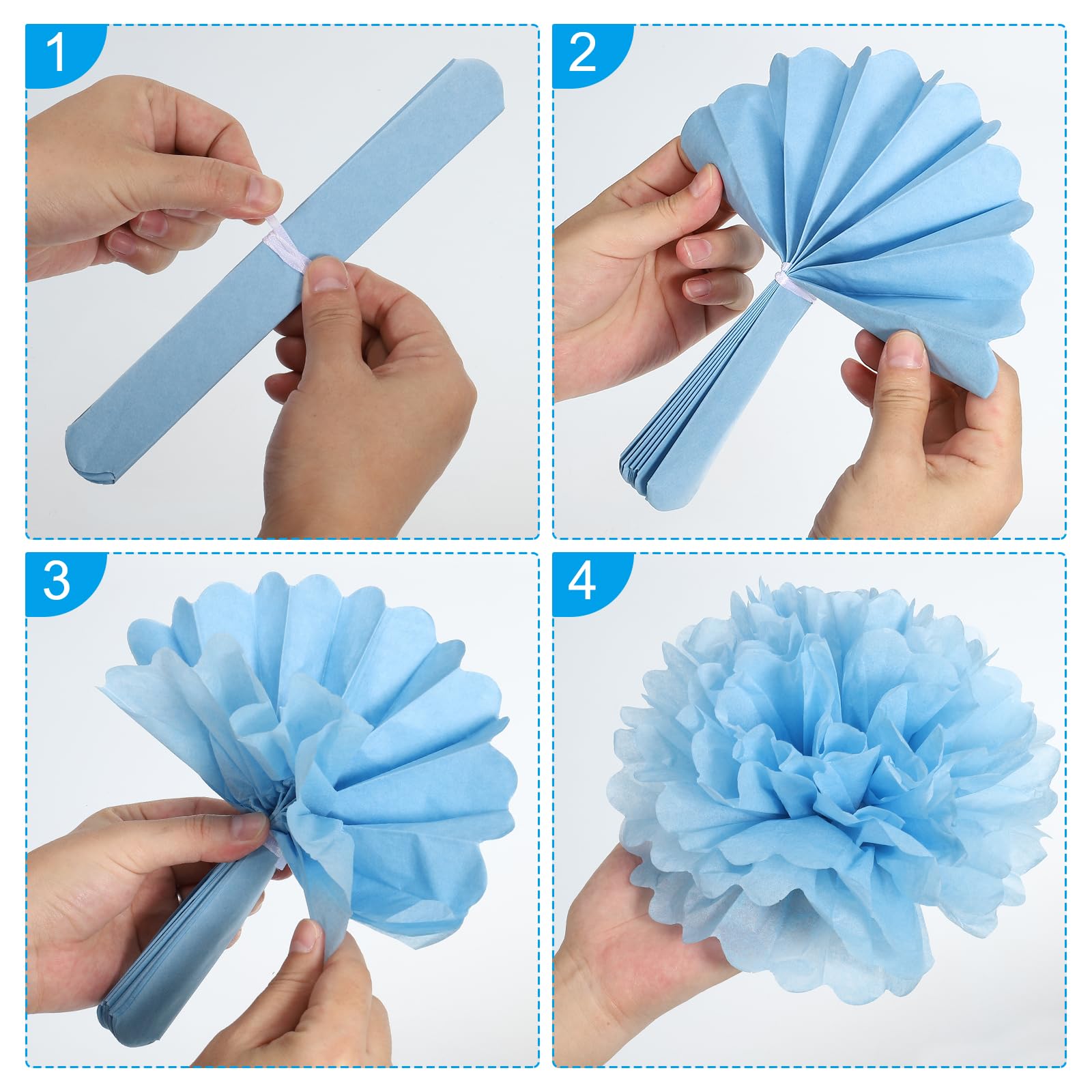 PATIKIL 8" Tissue Pom Poms Flowers, 5 Pack Paper Flower Ball for Wedding Bridal Shower Birthday Bachelorette Party Backdrop Decoration, Lake Blue
