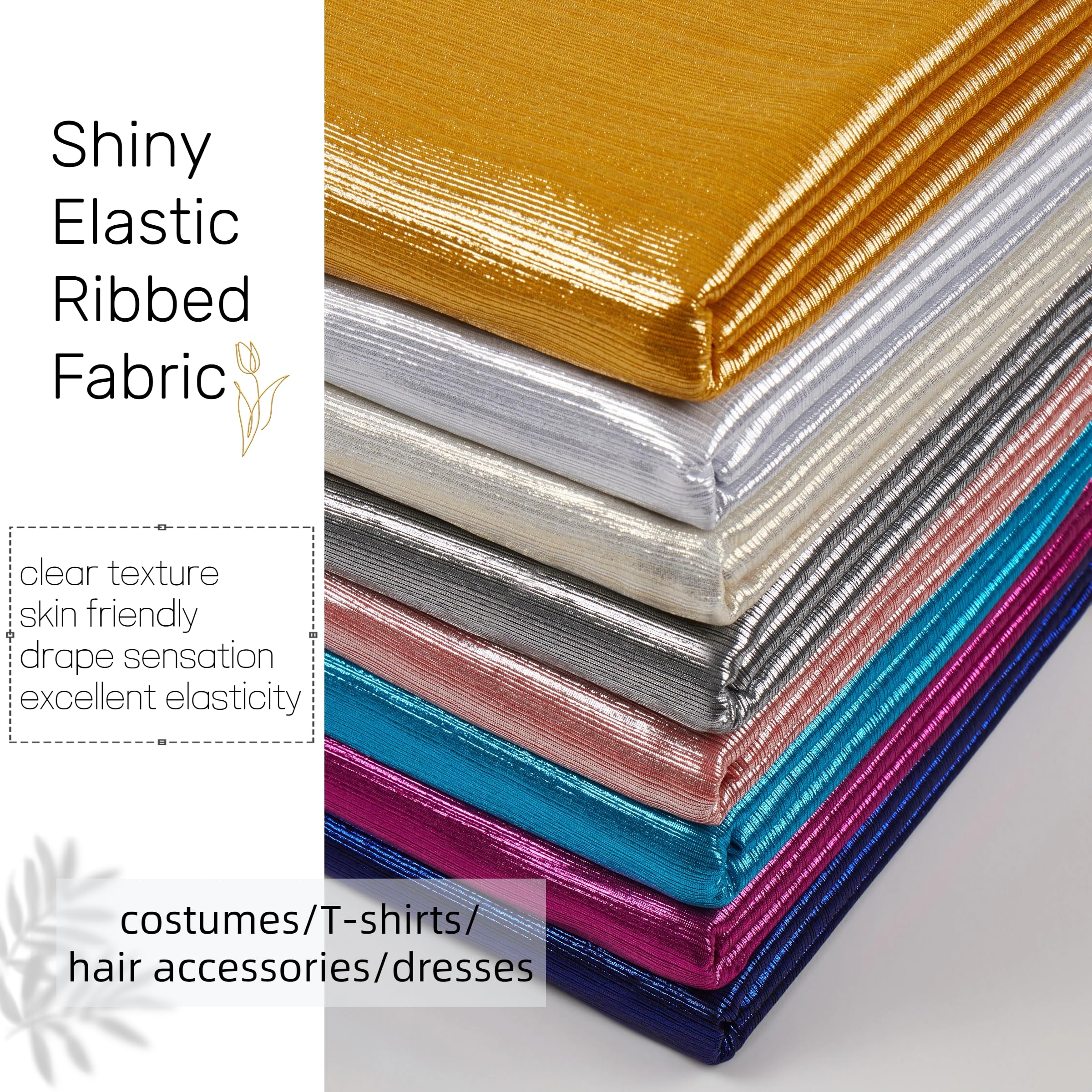 MaiMaiSuan 60ββ Wide Soft Shiny Stretch Metallic Luster Rib Knit Fabric for Dancing Dress Costume Wedding Dress DIY Clothing Fabric(1 Yard,Lake Blue)