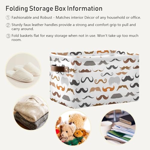 Emelivor Mustache Beard Face Storage Basket Bins Foldable Toy Baskets Organization with Handles Laundry Hamper for Office Bedroom Clothes Bedroom Living Room,1 pcs